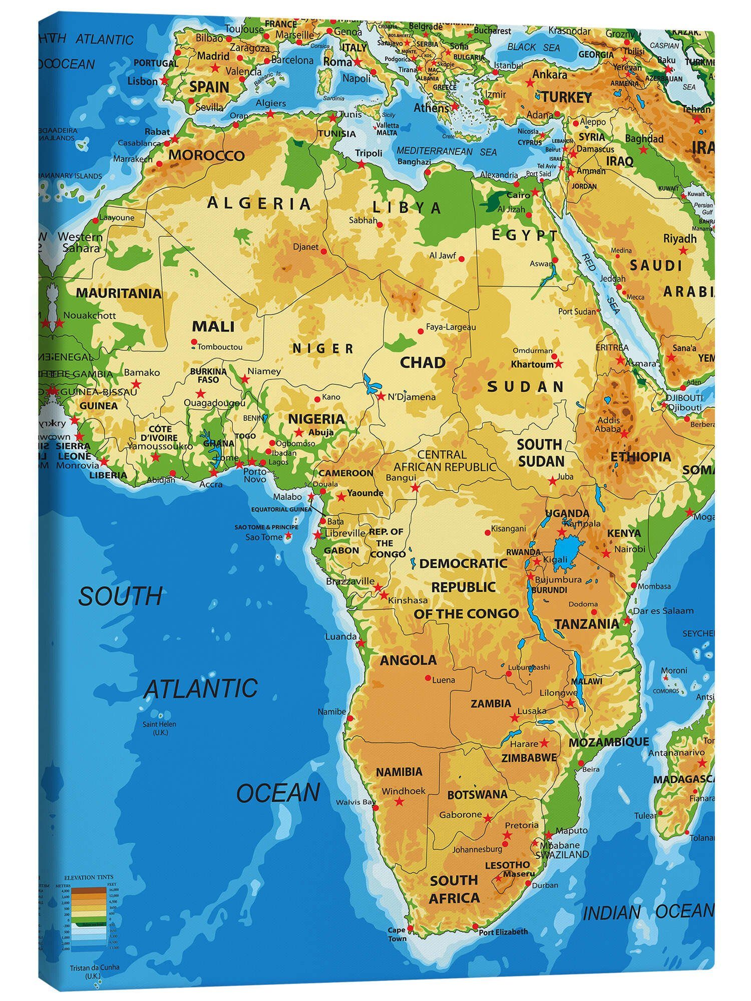 Posterlounge Leinwandbild Editors Choice Afrika Topografische Karte