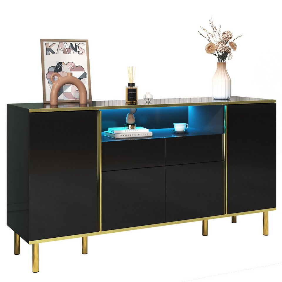 Ulife Sideboard Anrichte Mit Ledkommode Mit Goldenen Rahmen