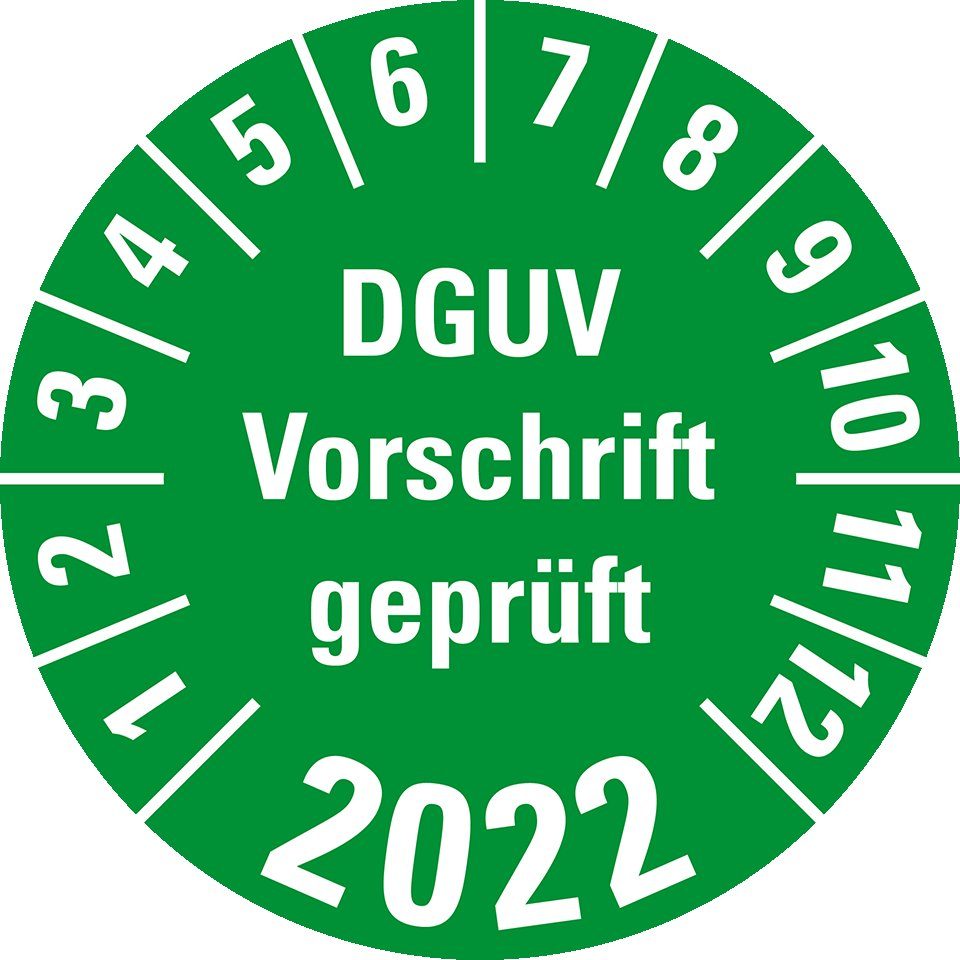 Dreifke Hinweisschild Plakette DGUV Vorschrift geprüft 2022, Folie, Ø 30mm, 18/Bo, DGUV