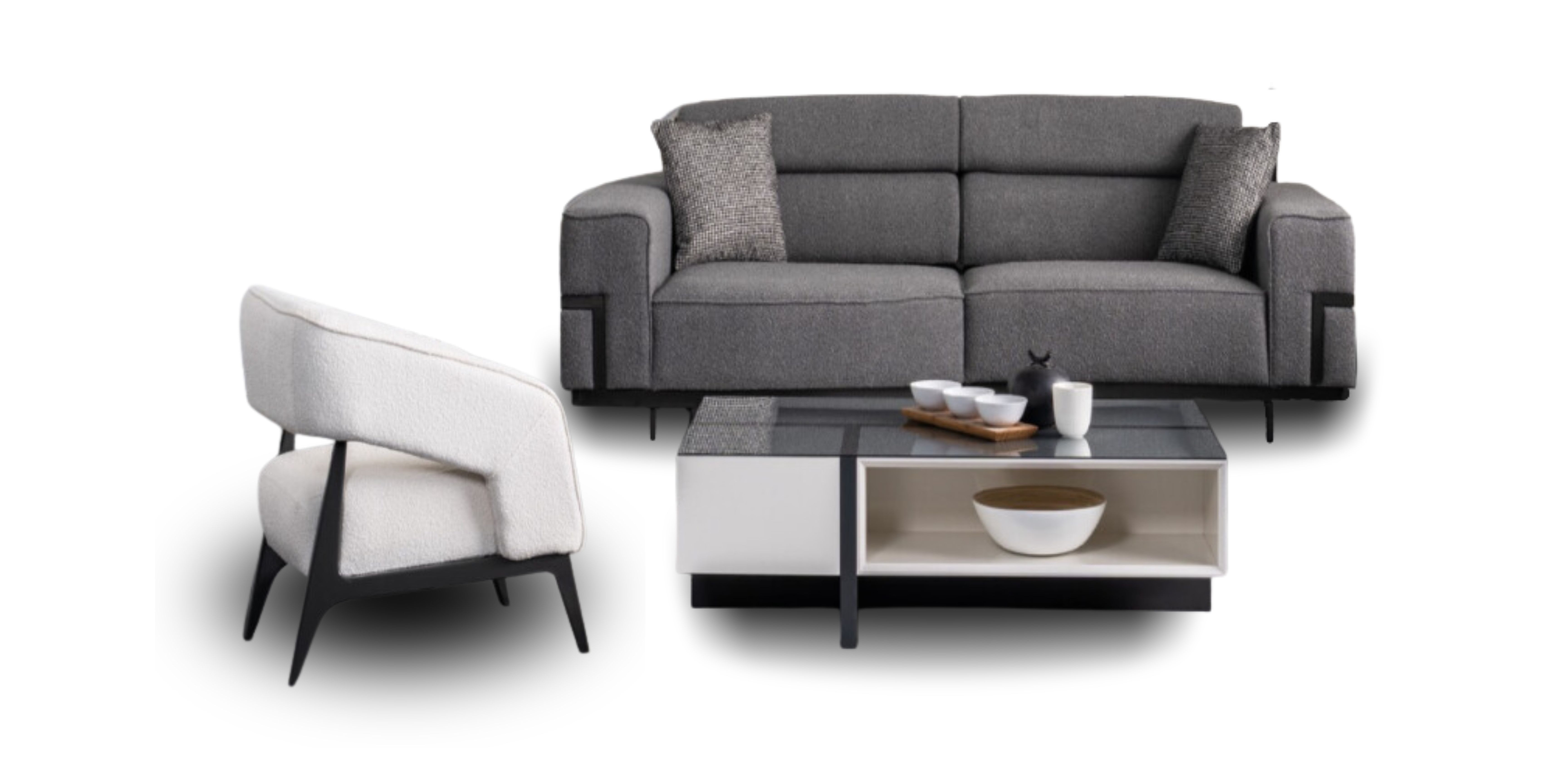 Jvmoebel Wohnzimmer Set Grau Weiße Polster Garnitur Wohnzimmer 3 Sitzer