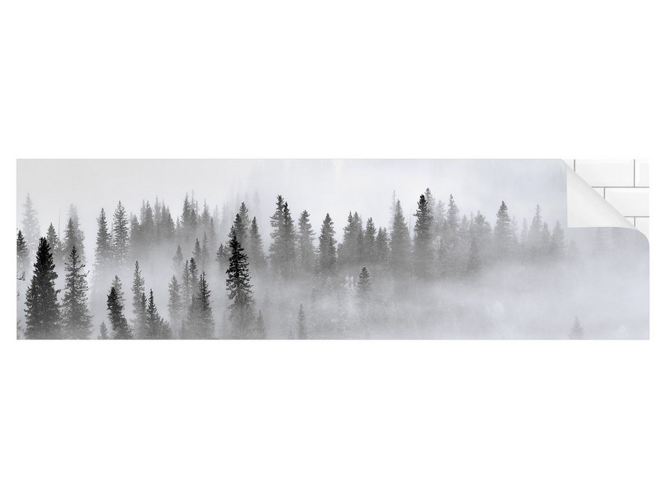 Bilderdepot24 Küchenrückwand Schwarz Weiß Dekor Bäume Wald Natur