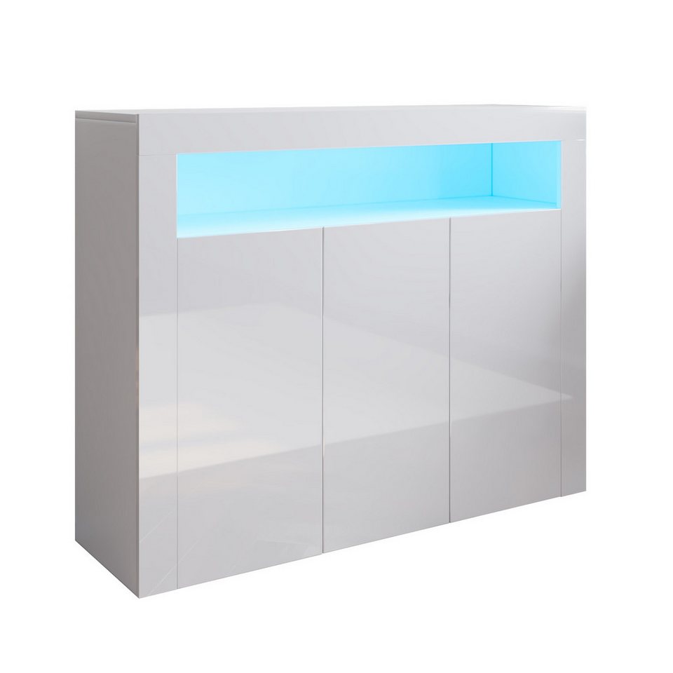 Sonni Sideboard Kommode Sideboard Breite 116cm Weiß Hochglanz Mit Led