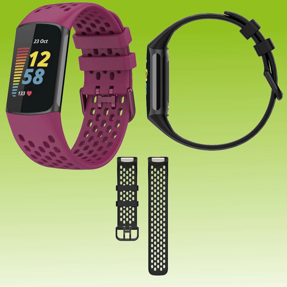 Wigento Smartwatch Armband Für Fitbit Charge 6 5 Kunststoff Silikon