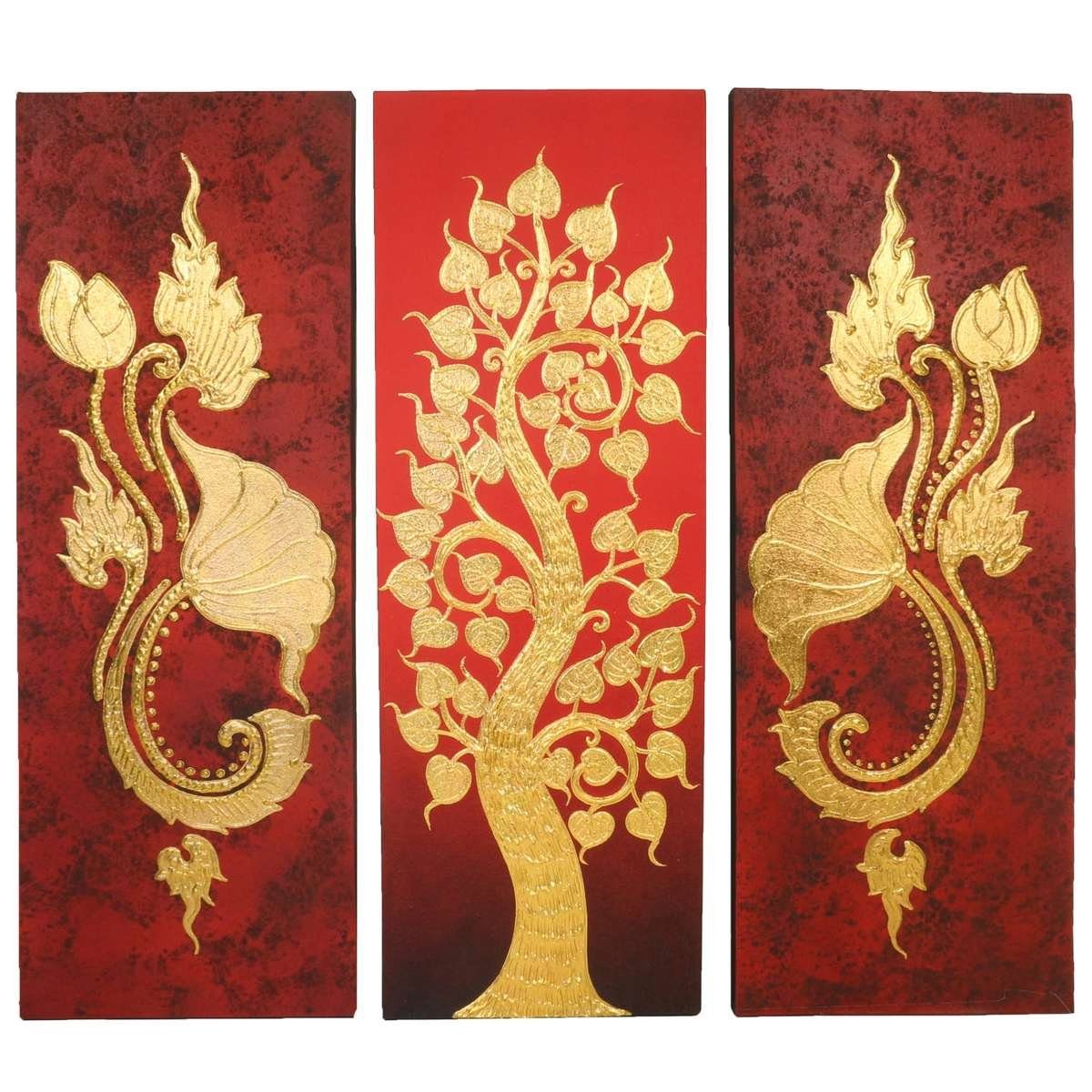 Oriental Galerie Leinwandbild »Bild Wand Deko Leinwand Triptychon 100 cm Nr. 6«, Baum, Abstrakt ...