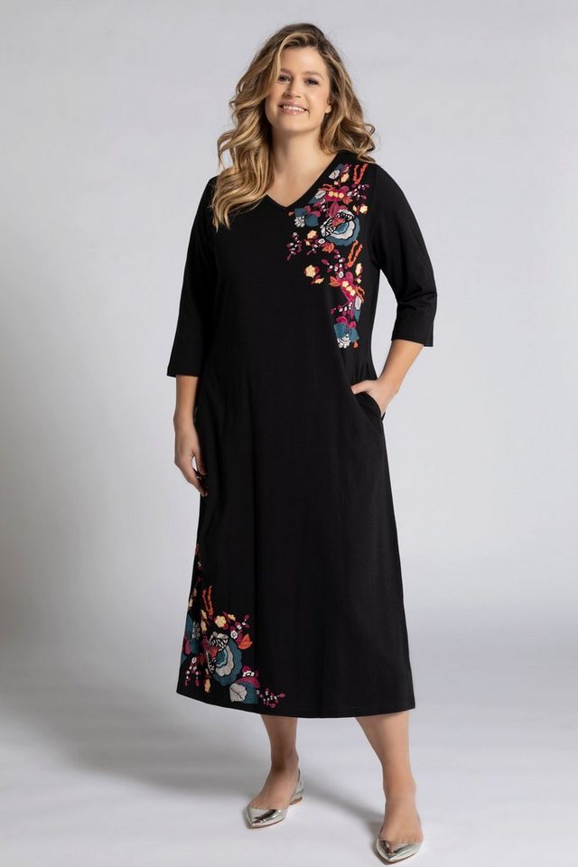 Ulla Popken Jerseykleid Jersey Kleid V Ausschnitt 3 4 Ärmel Motiv
