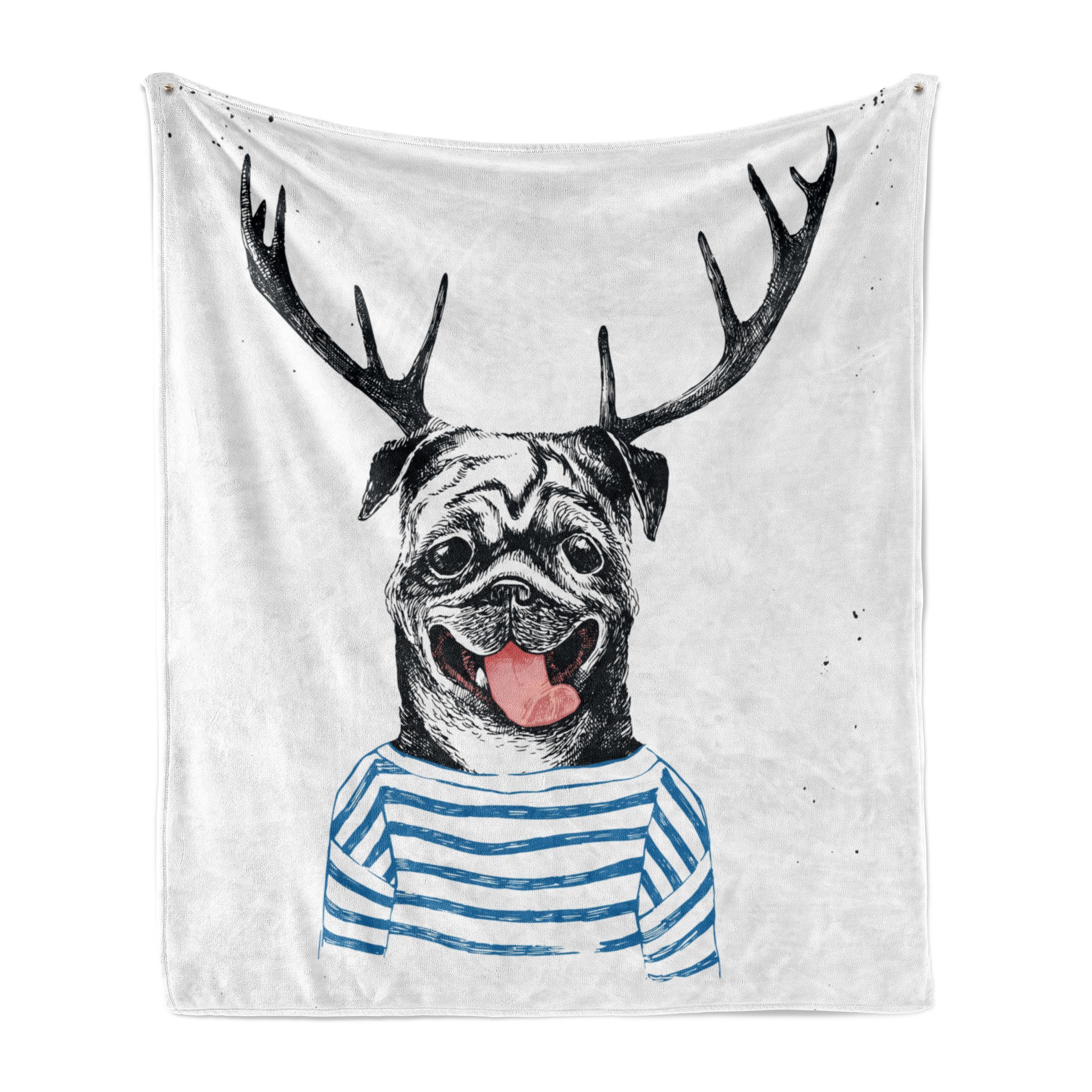Wohndecke Gemütlicher Plüsch für den Innen- und Außenbereich, Abakuhaus, Mops Hund mit den ...