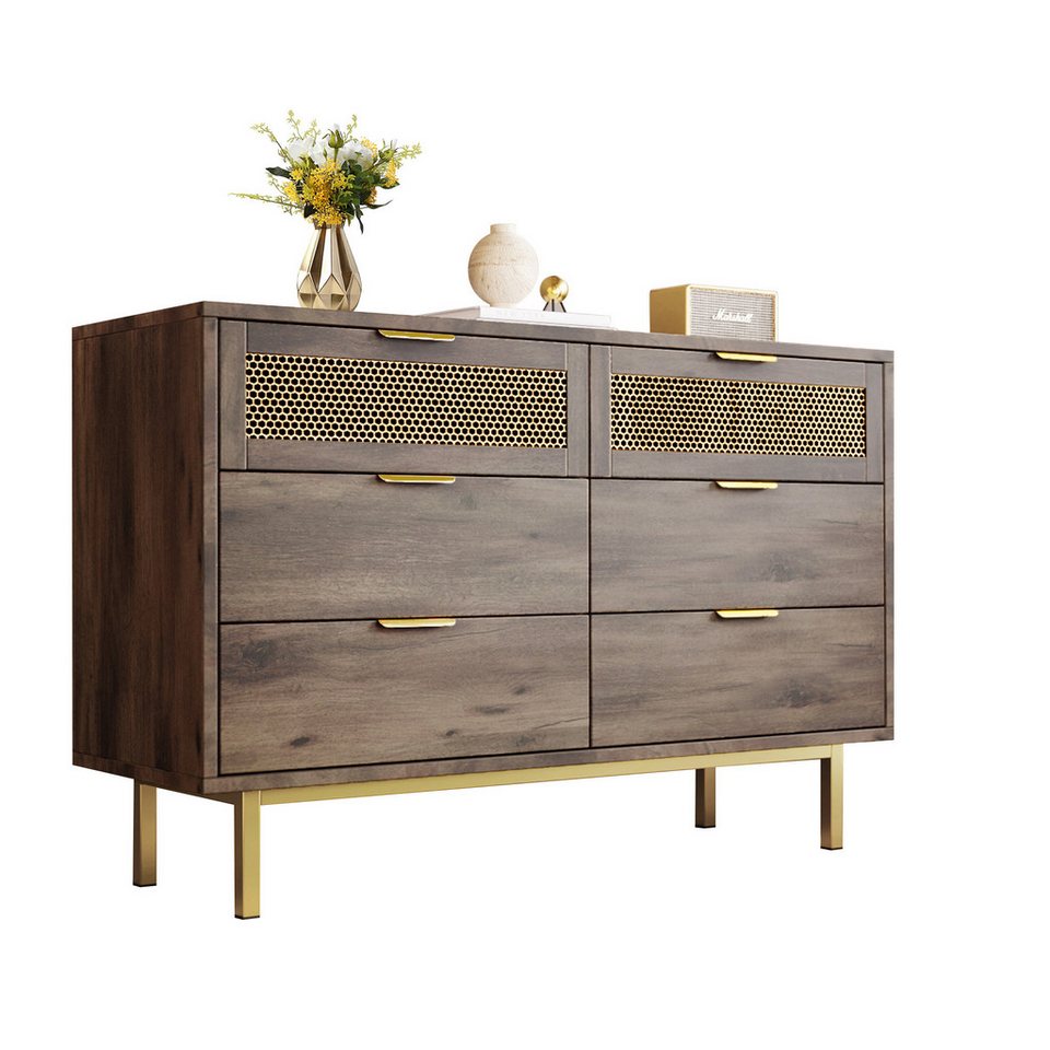 Rutaqian Sideboard Sideboard Schrank Kommode Mit 6 Schubladen 120 X 40