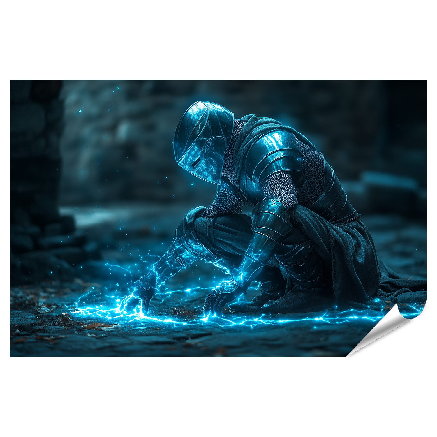 islandburner Poster, Kampfsportler im roten und blauen Licht, Print