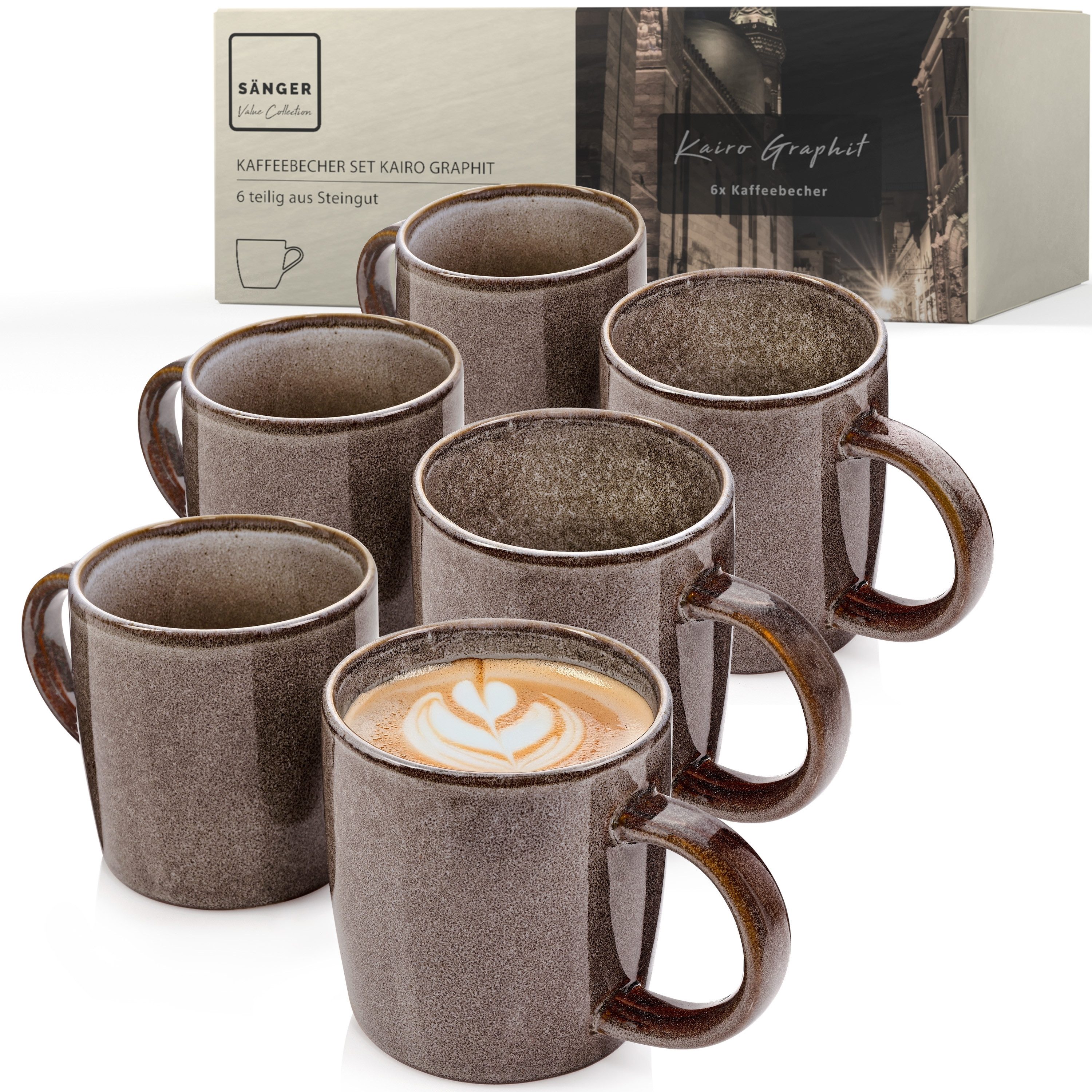 SÄnger Becher Set Kairo Steingut 6 Tlg Kairo Graphit Kaffeebecher