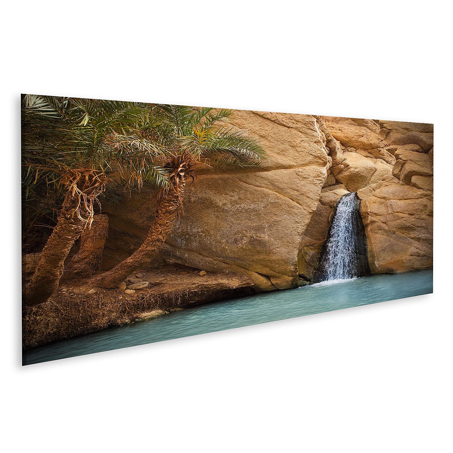 islandburner Leinwandbild Bild auf Leinwand Blick auf Berg Oase Chebika mit Wasserfall Sahara Wü