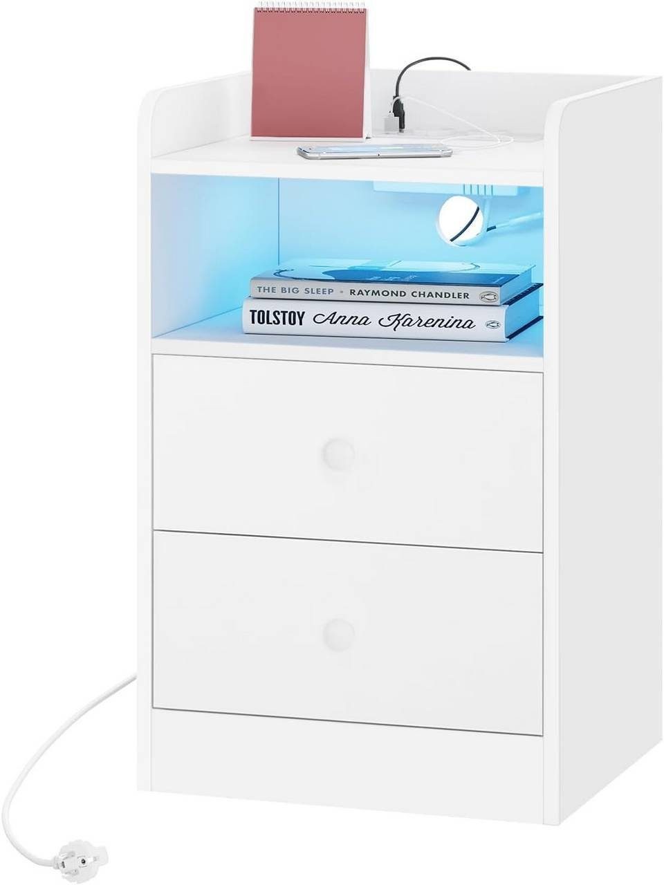 Woltu Nachttisch 1 St Ladefunktion Led Licht 2 Steckdosen 2 Usb
