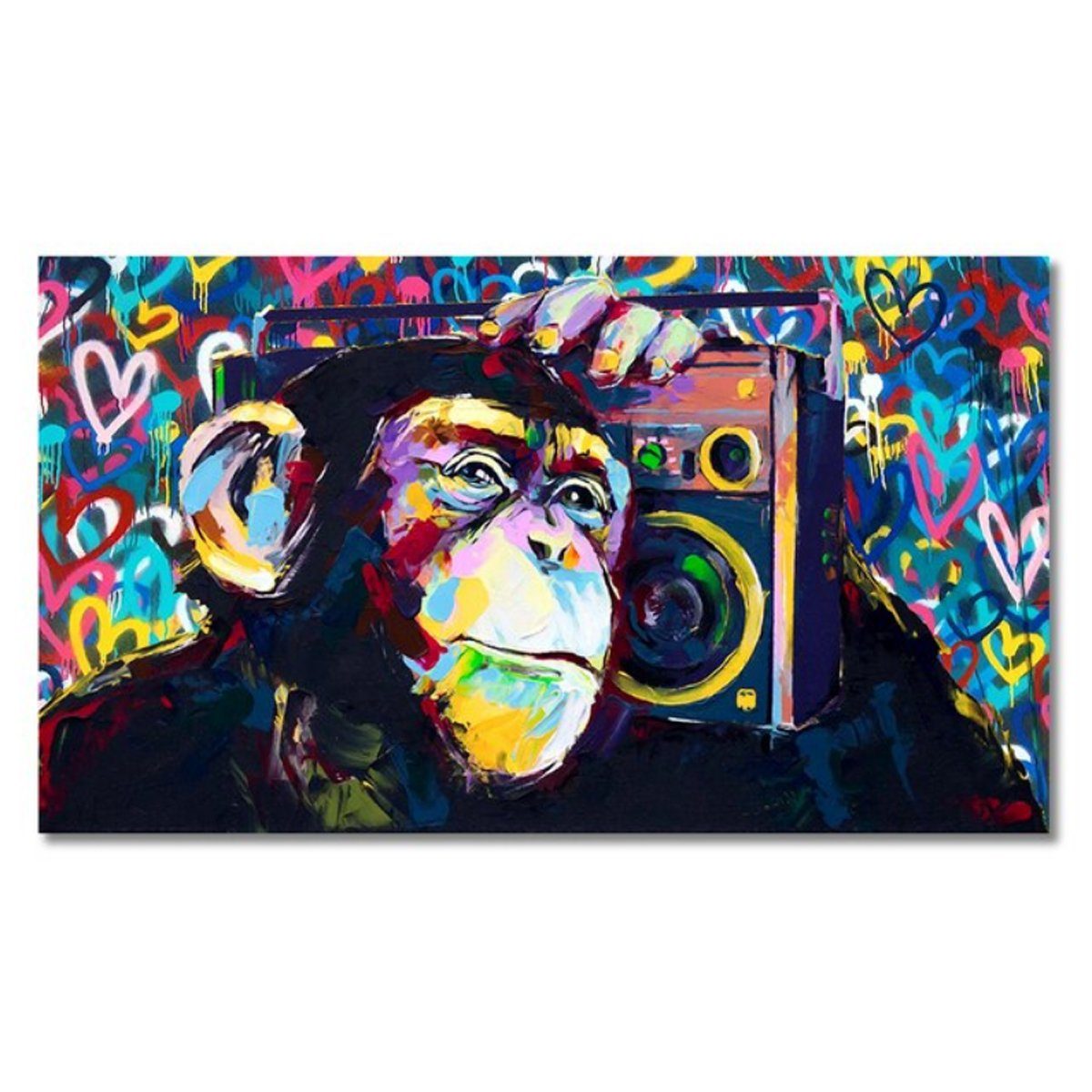 TPFLiving Kunstdruck (OHNE RAHMEN) Poster - Leinwand - Wandbild, Grafitti Art - Affe mit Radio ...