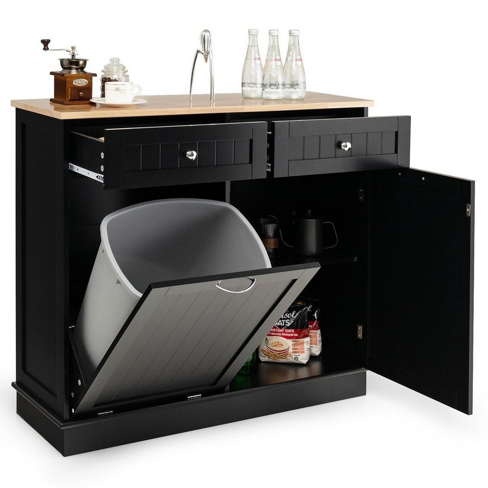 Costway Kommode Für 40l Mülleimer Mit Arbeitplatte Schublade 100x35