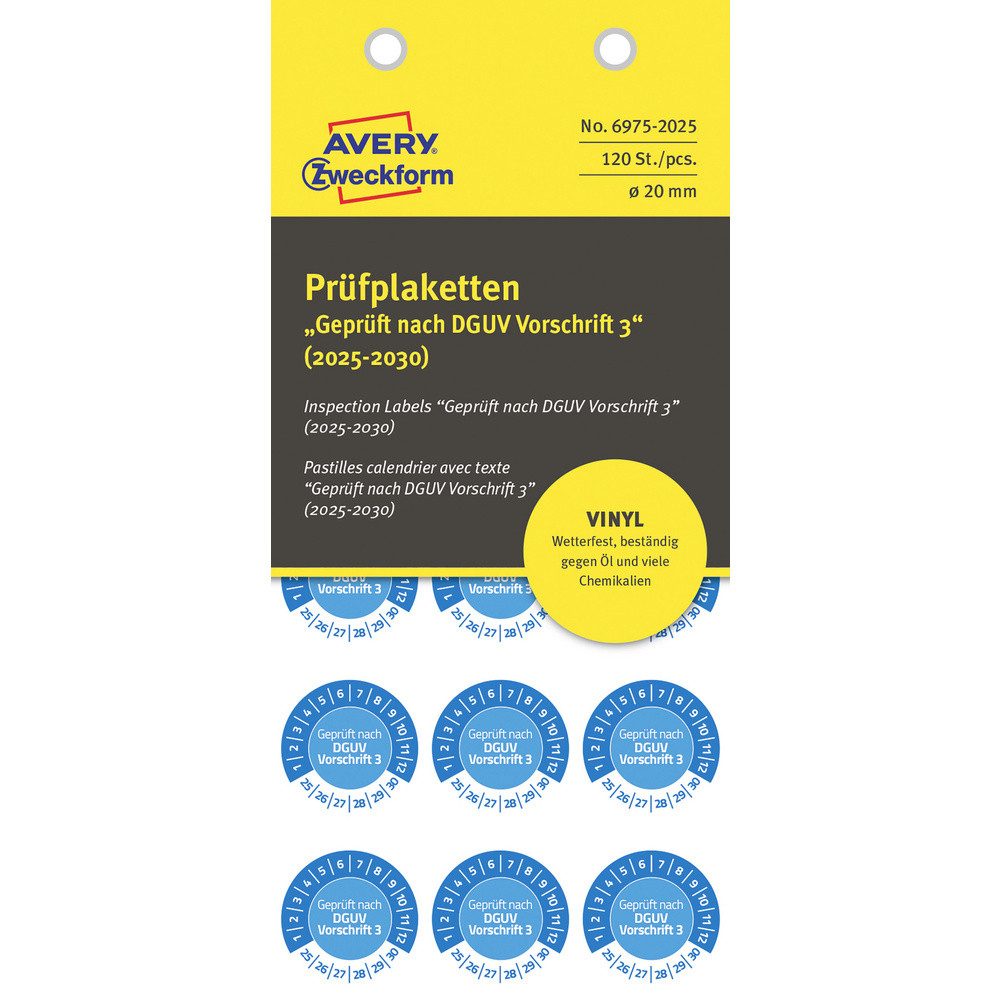 Hinweisschild Avery-Zweckform 6975-2025 Prüfplakette Geprüft nach DGUV Vorschrift 3