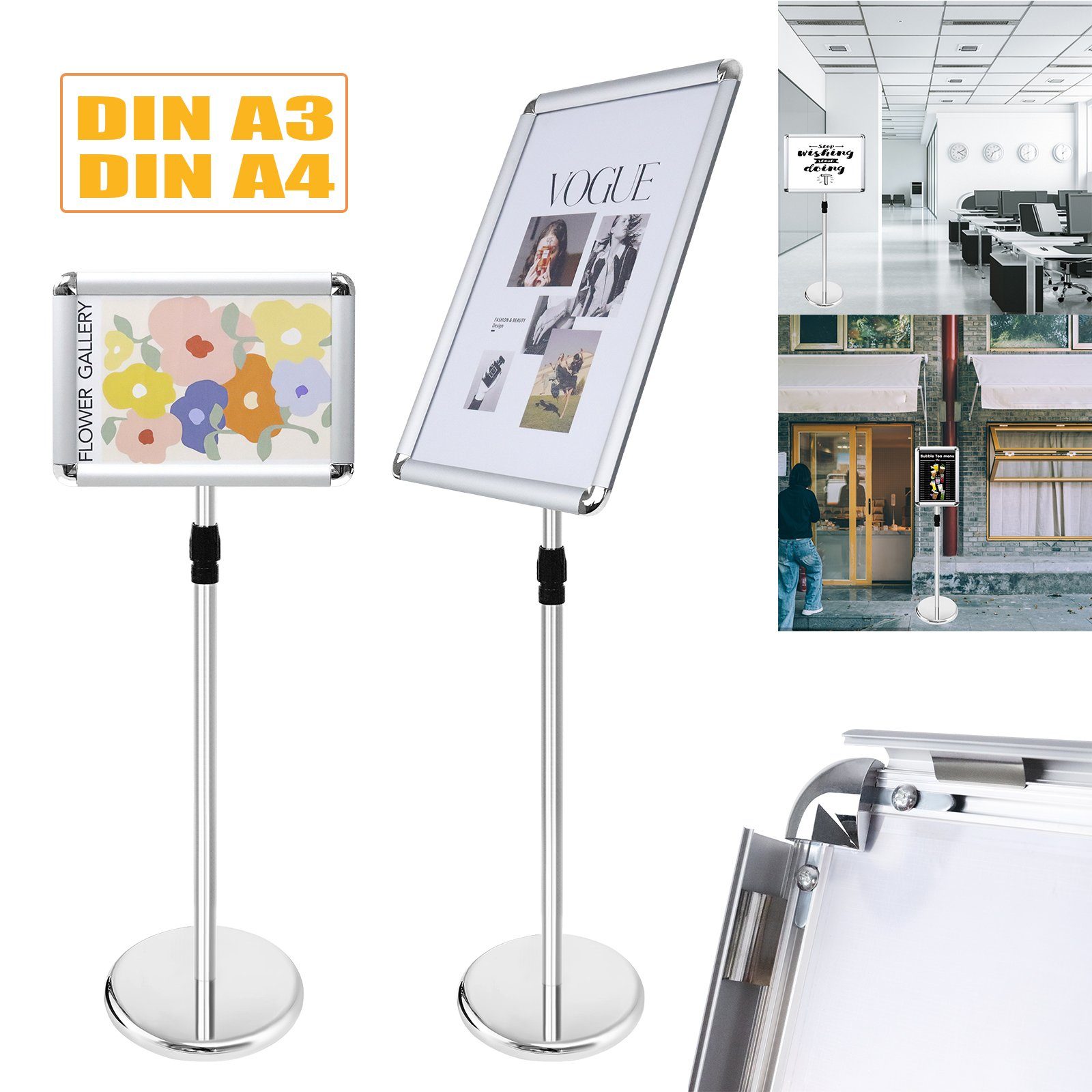 AUFUN Standtafel Edelstahl Infoständer Präsentationsständer Werbeständer