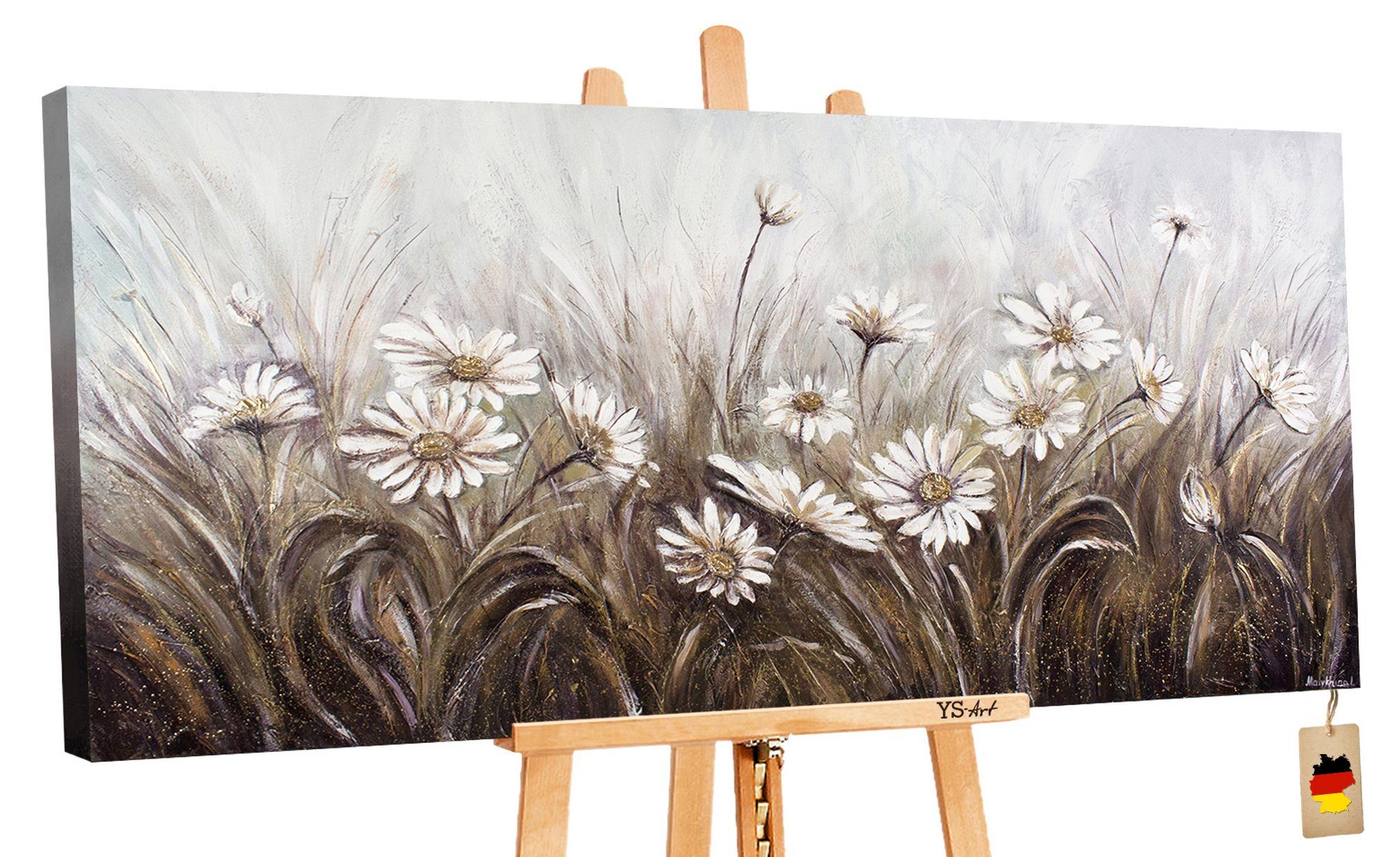 YS-Art Gemälde »Gänseblümchen«, Blumen, Blumen Leinwand Bild Handgemalt Schwarz Weiß online ...