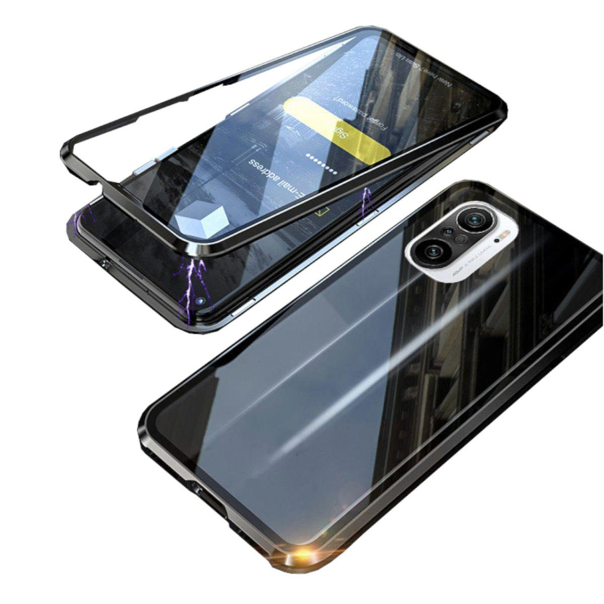 Wigento Handyhülle Beidseitiger 360 Grad Magnet Glas Case Bumper Für