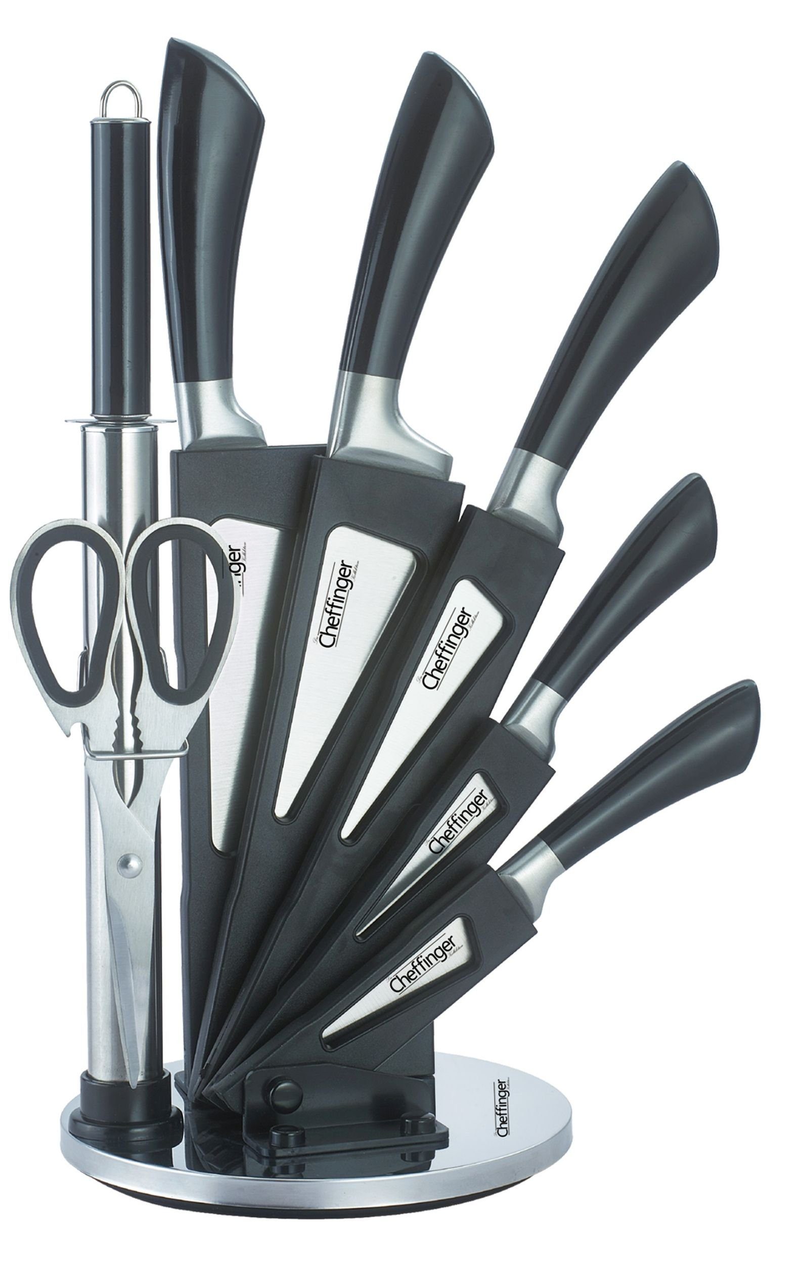 Cheffinger Messer Set 8 Tlg Messerset Kochmesser Messerständer Drehbar