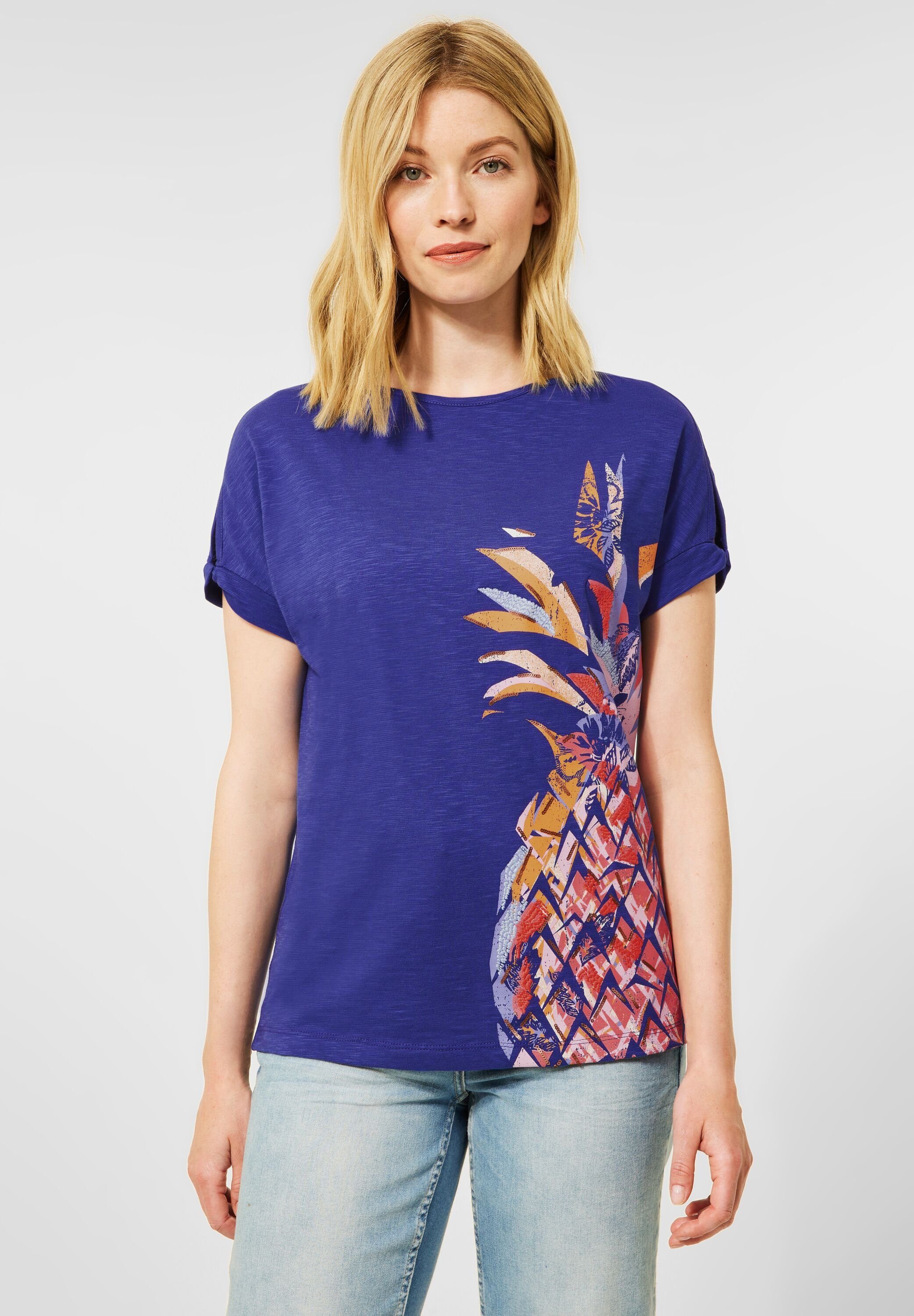 Cecil T Shirt Mit Printdetail Cut Outs Auf Den überschnittenen Schultern