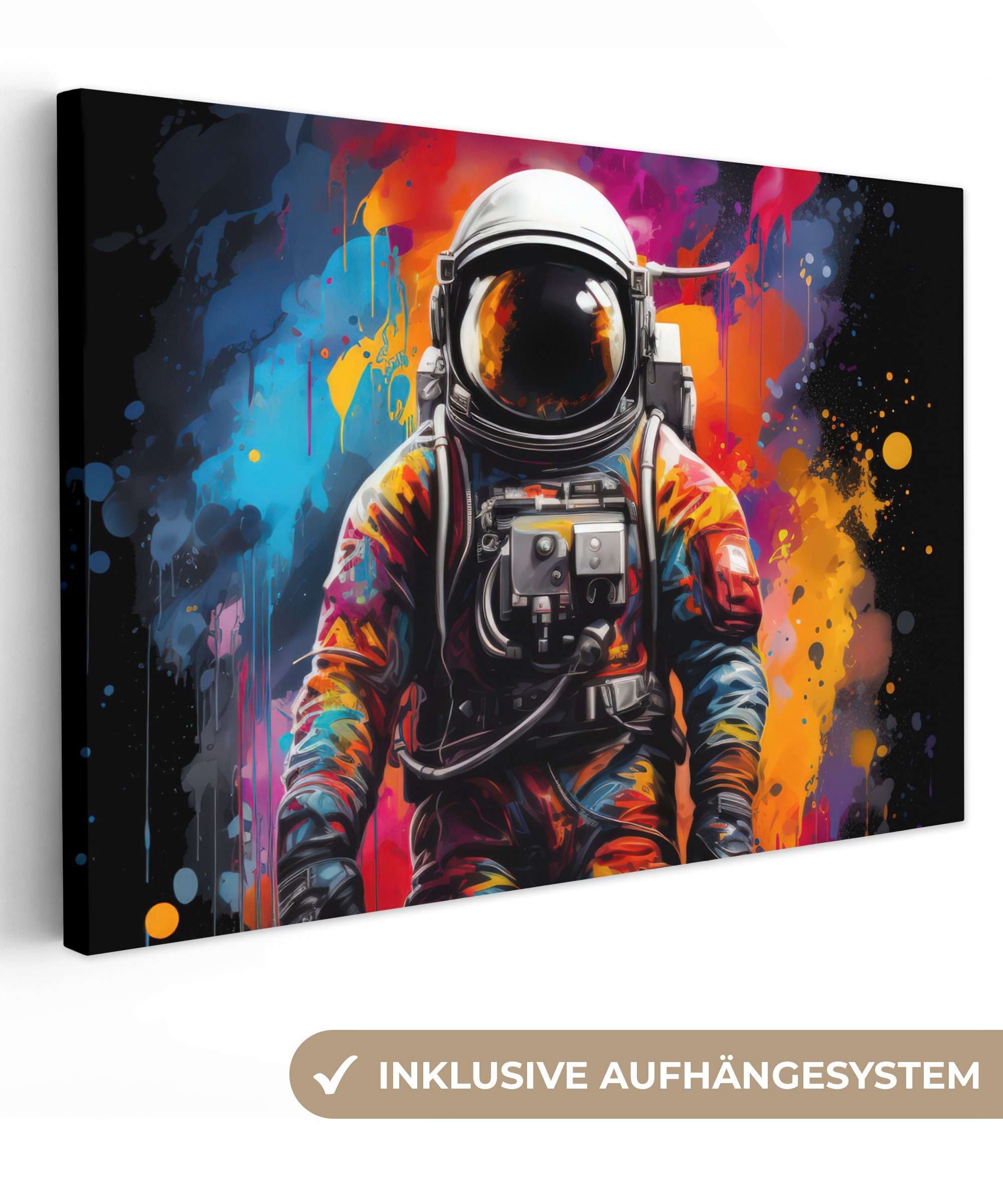 Onemillioncanvasses® Leinwandbild Astronaut Graffiti Schwarz