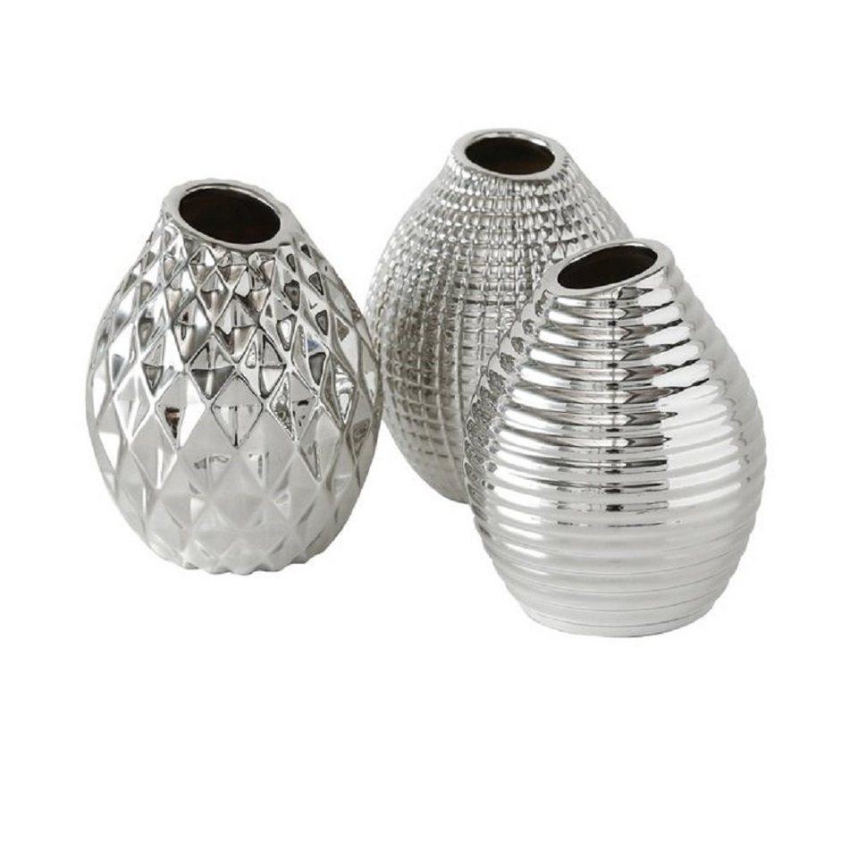 Boltze Gruppe Gmbh Dekovase Celly Steingut Silber Höhe 13 Cm 3 Er Set
