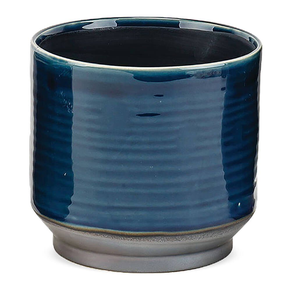 Matches21 Home And Hobby Blumentopf Pflanztopf Mit Rillen Blau Anthrazit
