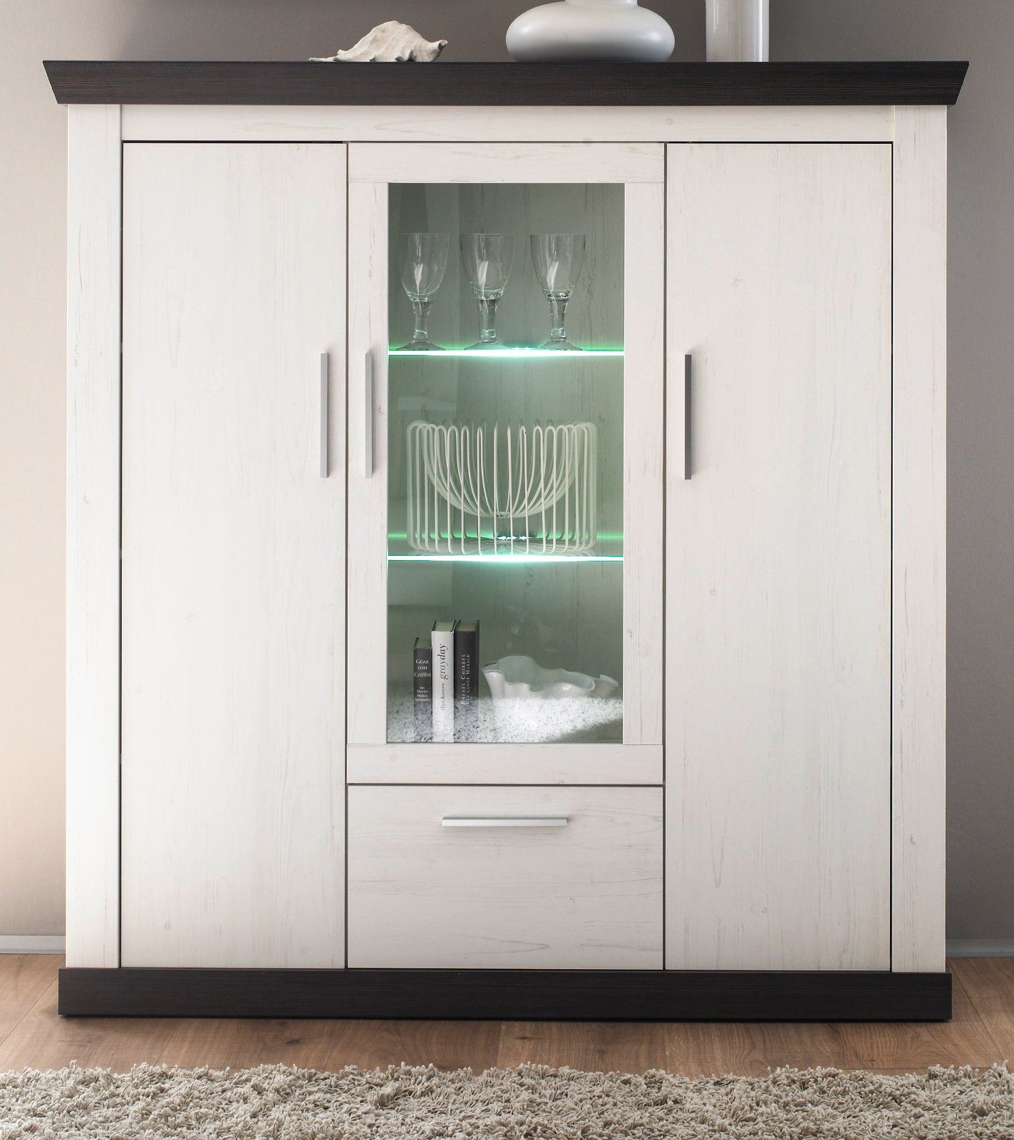 Imv Highboard Corela Schrank In Pinie Weiß Landhaus Mit Wenge 141 X