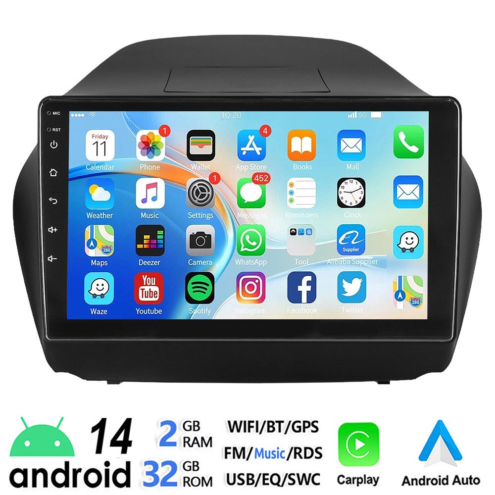 ESSGOO 10'' Android 14 Für Hyundai iX35 2010-2015 Carplay GPS NAVI DAB+ 64G Autoradio (DAB+ ...