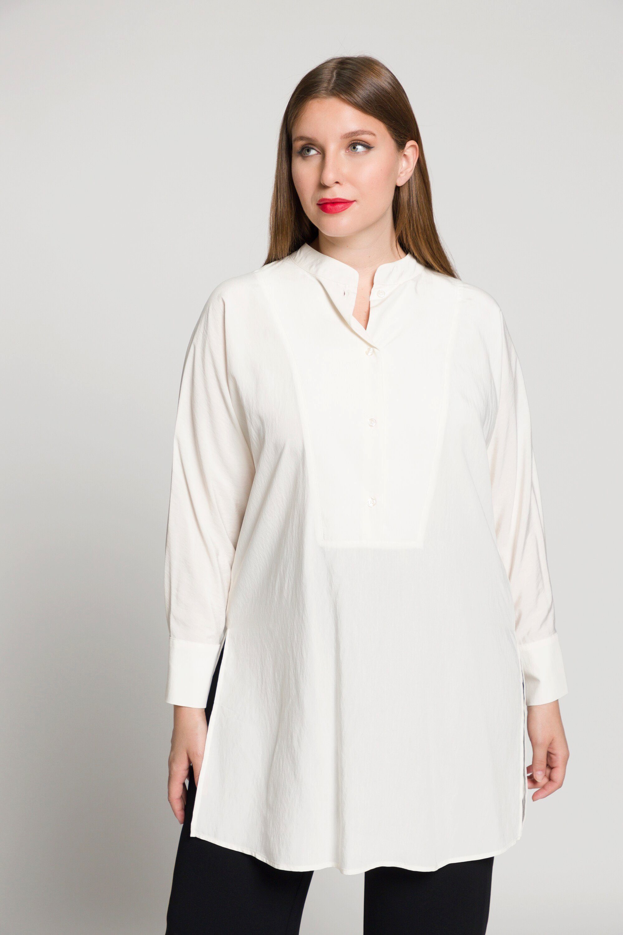 Ulla Popken Longbluse Longtunika Oversized Stehkragen Fledermaus