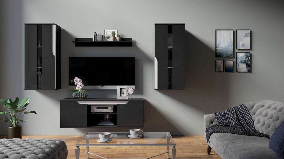 99rooms Wohnwand Paro Set 4 St Wohnzimmer Set 4 Teilig