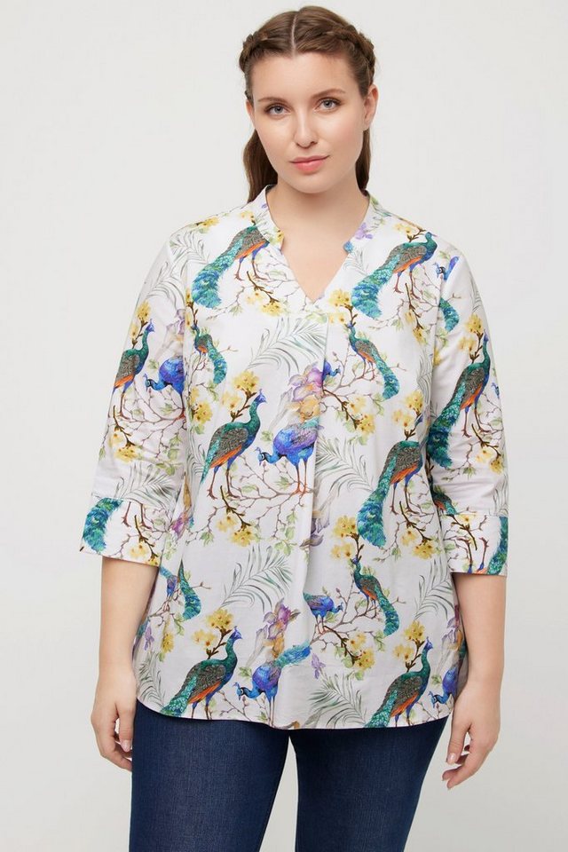 Ulla Popken Longbluse Bluse Pfauen Stehkragen V Ausschnitt 34 Arm Otto