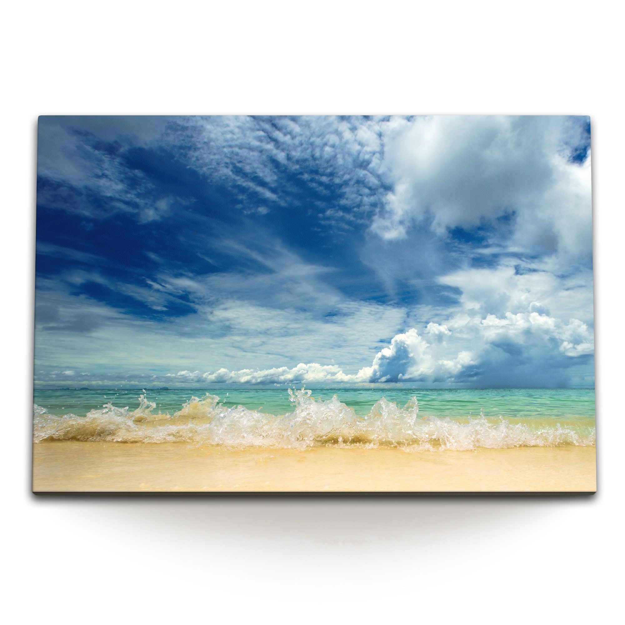 Sinus Art Leinwandbild 120x80cm Wandbild auf Leinwand Meer Strand Blau weiße Wolken Sommer Ho ...