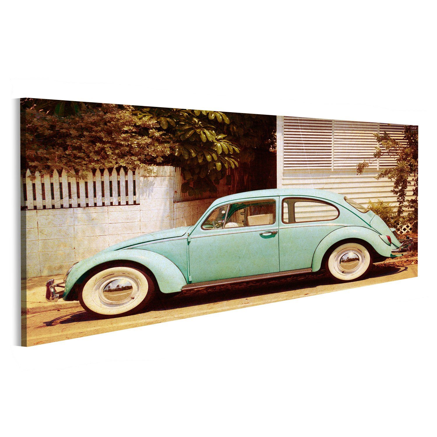 islandburner Leinwandbild »Bild auf Leinwand Vintage Käfer Mint Retro Style Wandbild ...