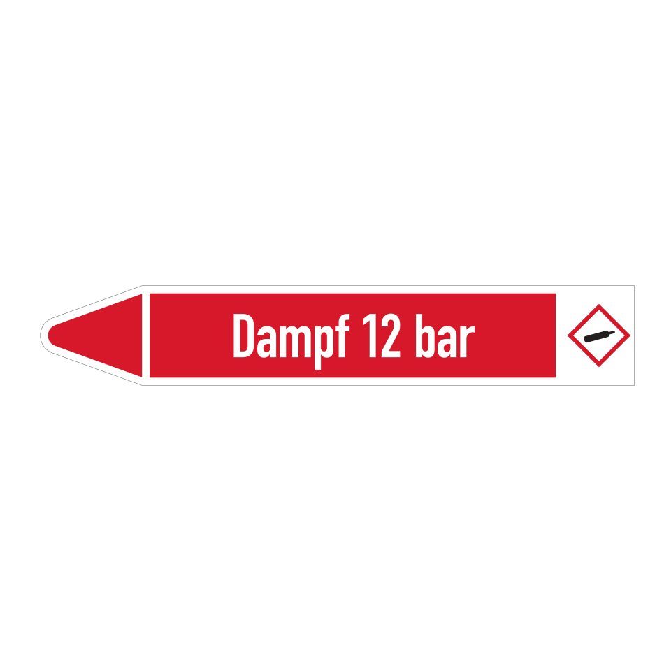 König Werbeanlagen Hinweisschild RKZ-Etikett Dampf 12 bar,links,DIN,rot/weiß,für 3/Bog