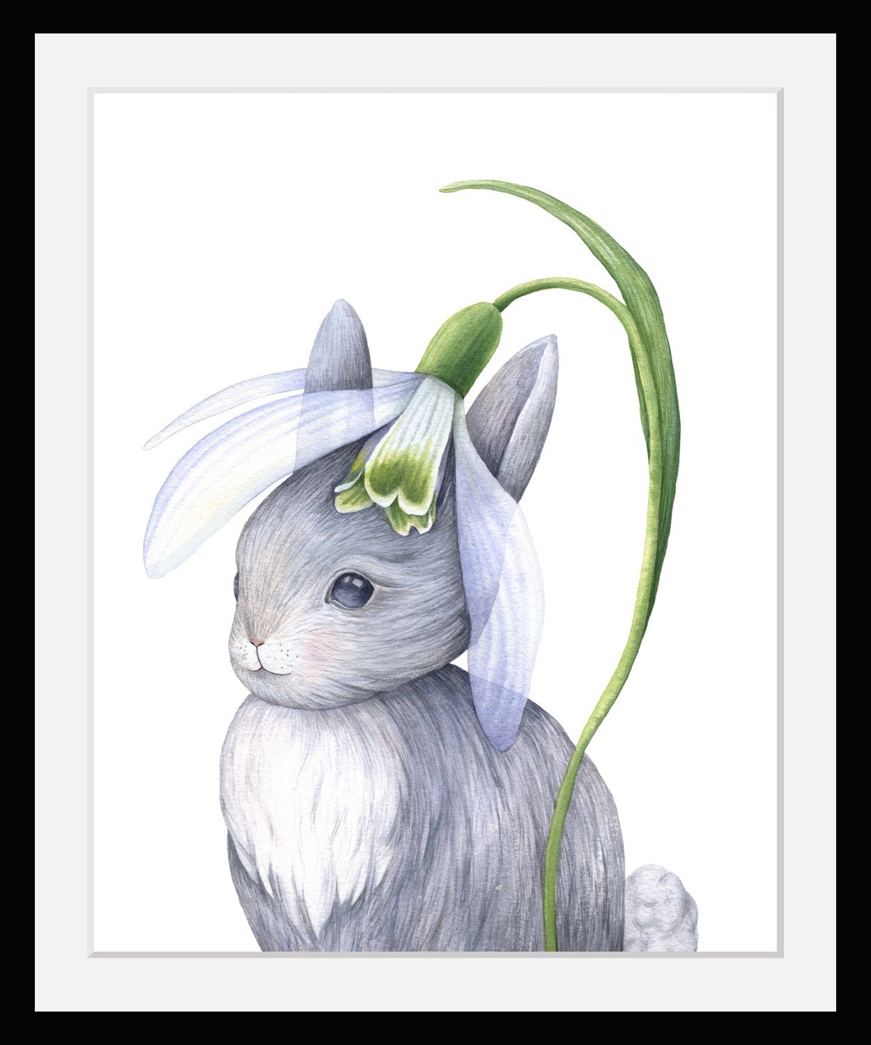 queence Bild mit Rahmen Ostern - Grau - Gerahmter Digitaldruck - Wandbild, Hase mit Blume (1 St ...