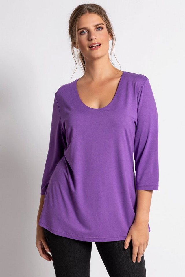 Ulla Popken Rundhalsshirt Basic Shirt Viskose Crepe Rundhals 34 Ärmel