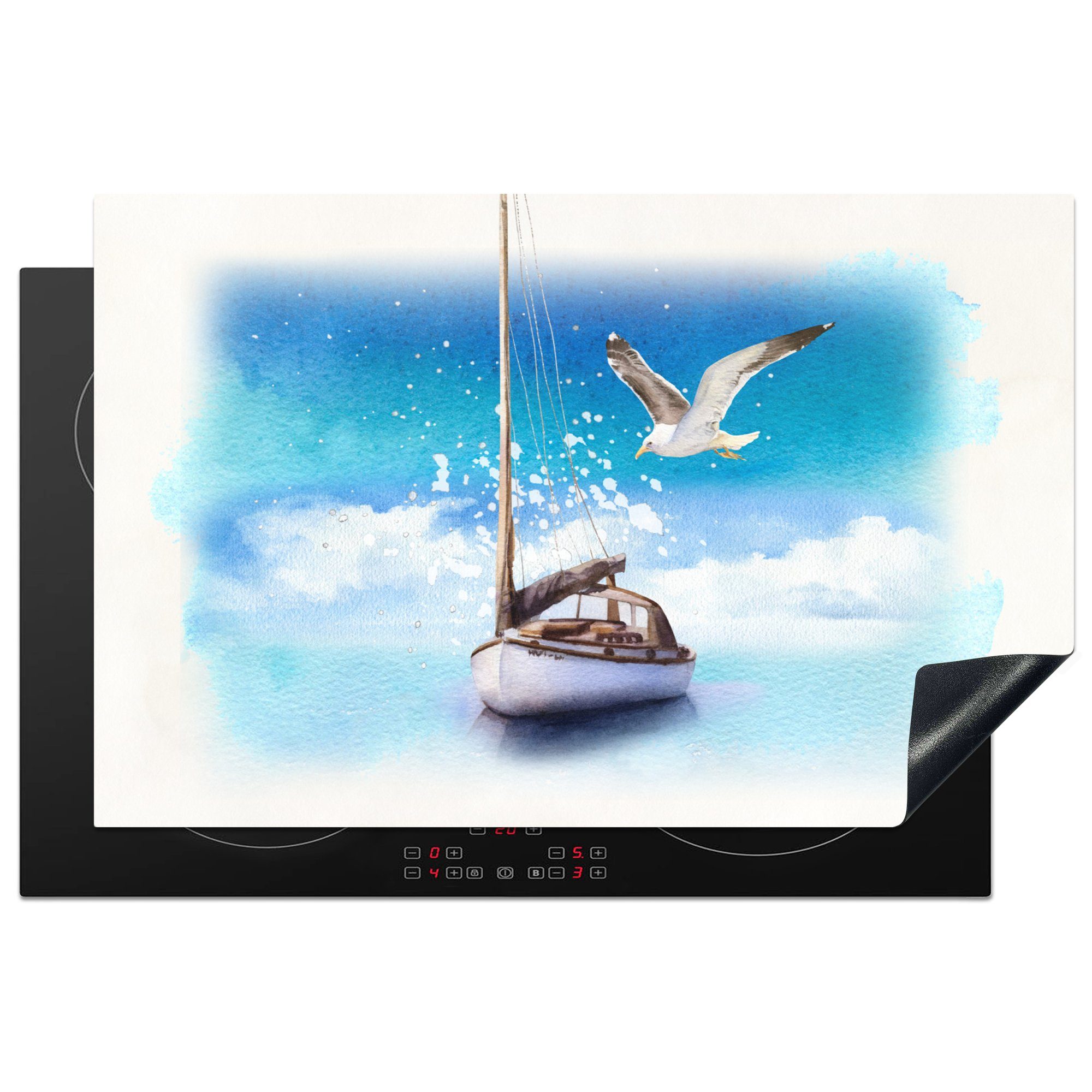 Muchowow Herdblende Abdeckplatte Boot Wasser Möwe Vinyl 1 Tlg