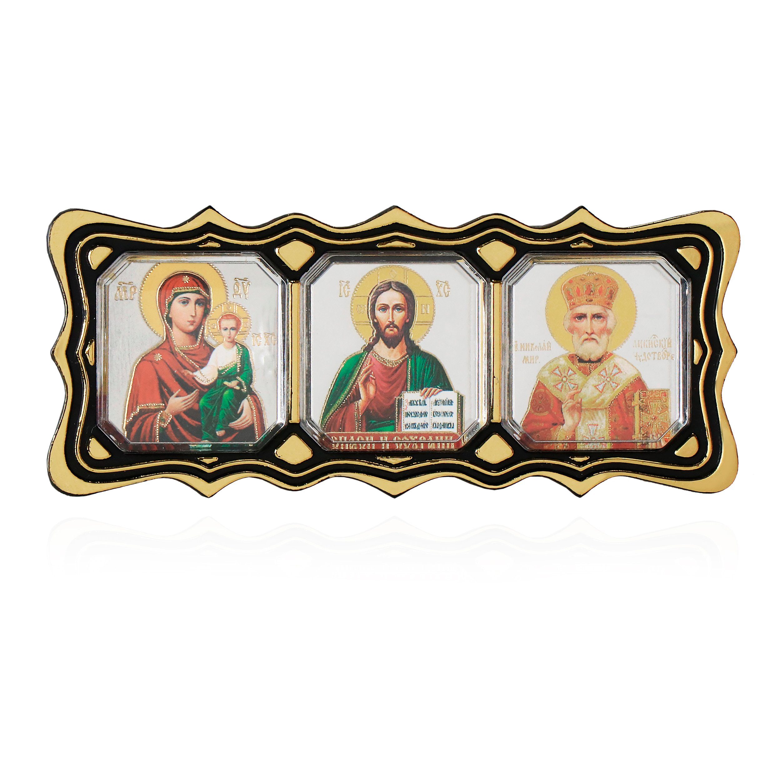 NKlaus Holzbild Autoplakette Ikone Triptych GM Von Smolensk Jesus