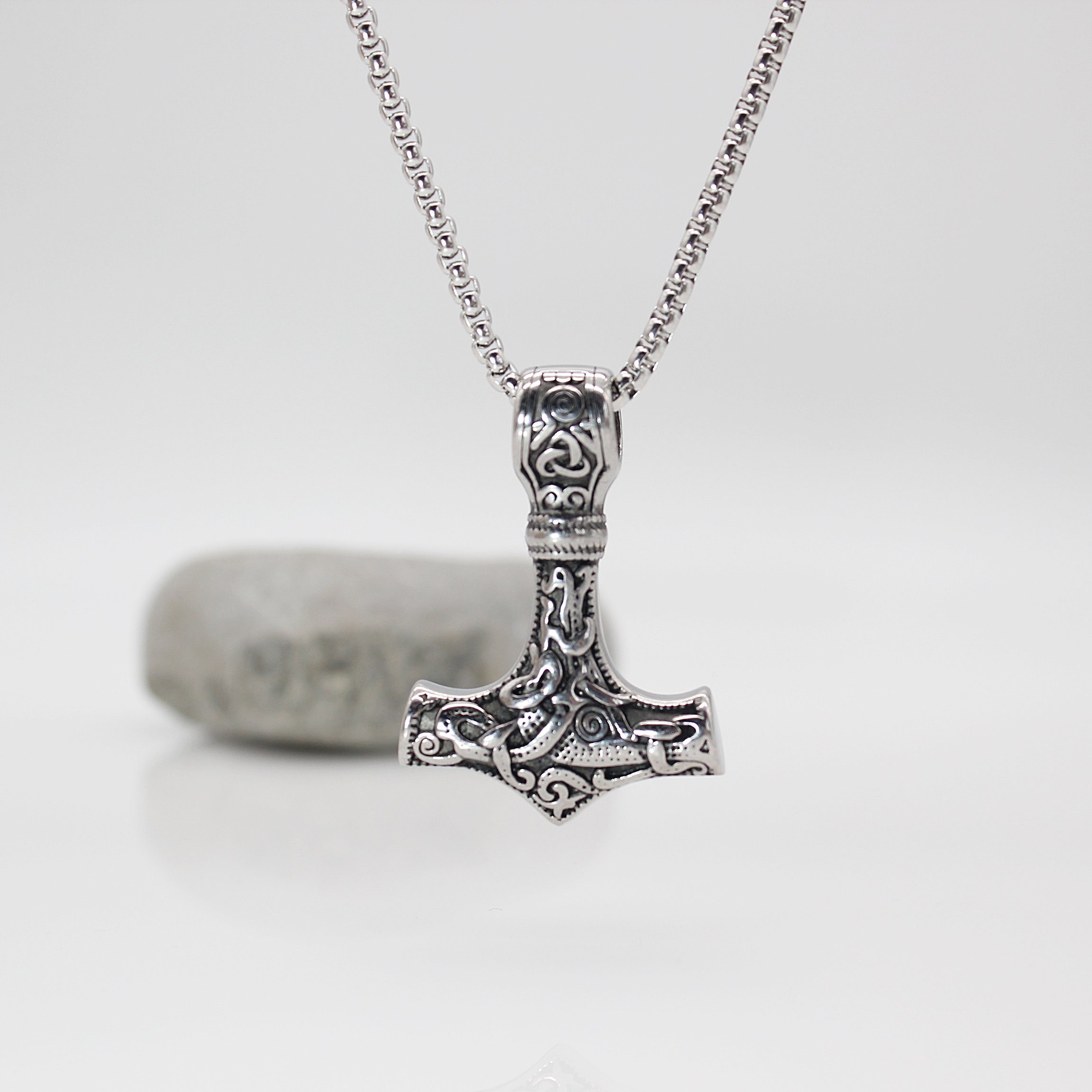 ELLAWIL Edelstahlketten-Set Halskette mit Thor's Hammer Anhänger Wikinger Amulett Thor Mjolnir ...
