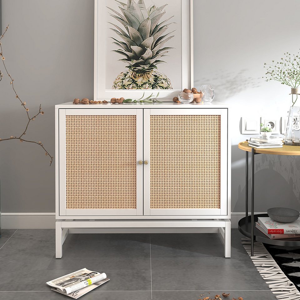 Sweiko Sideboard Rattan Aufbewahrungsschrank Mit Zwei Türen Maßeb80