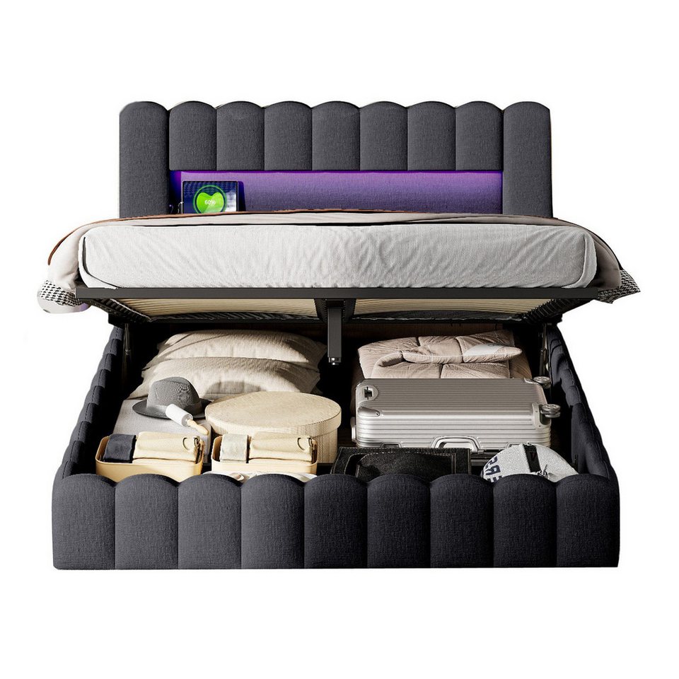 Furokoy Polsterbett Led Bett Mit Kopfteil Mit Usb Typ C Ladefunktion