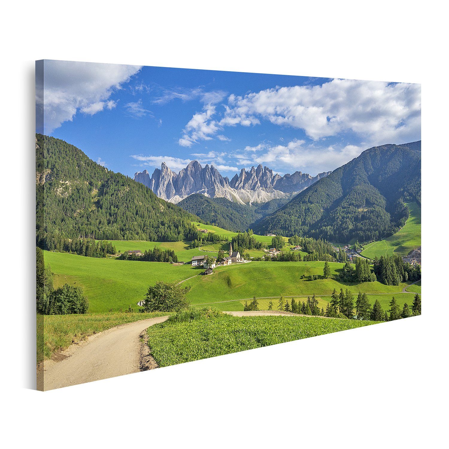 islandburner Leinwandbild Bild auf Leinwand Landschaftsbild Dorf Santa Maddalena Südtirol ...