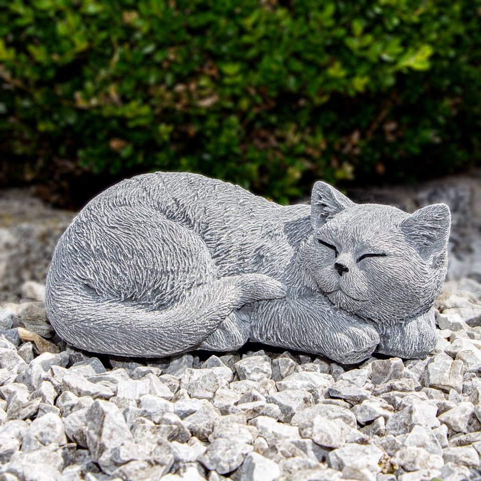 Antikas Gartenfigur Katze Skulptur Groß Schlafend Stein Grau H 12