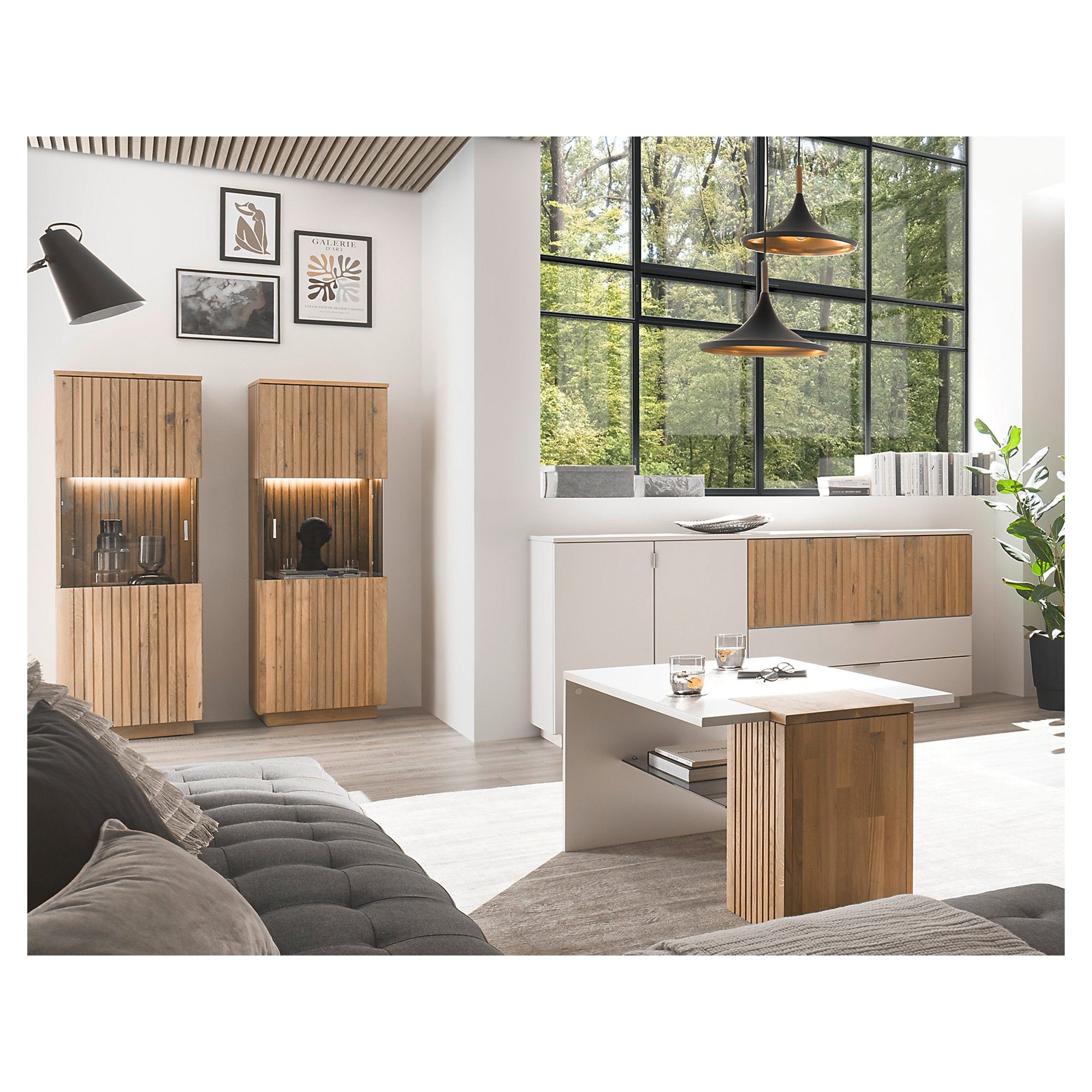 Expendio Wohnzimmer Set Linda 51 Spar Set 4 St Weiß Grau Lackiert