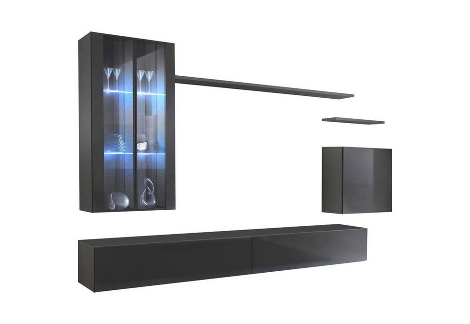 Jvmoebel Wohnzimmer Set Wohnwand Grau Wohnzimmermöbel Wandschrank