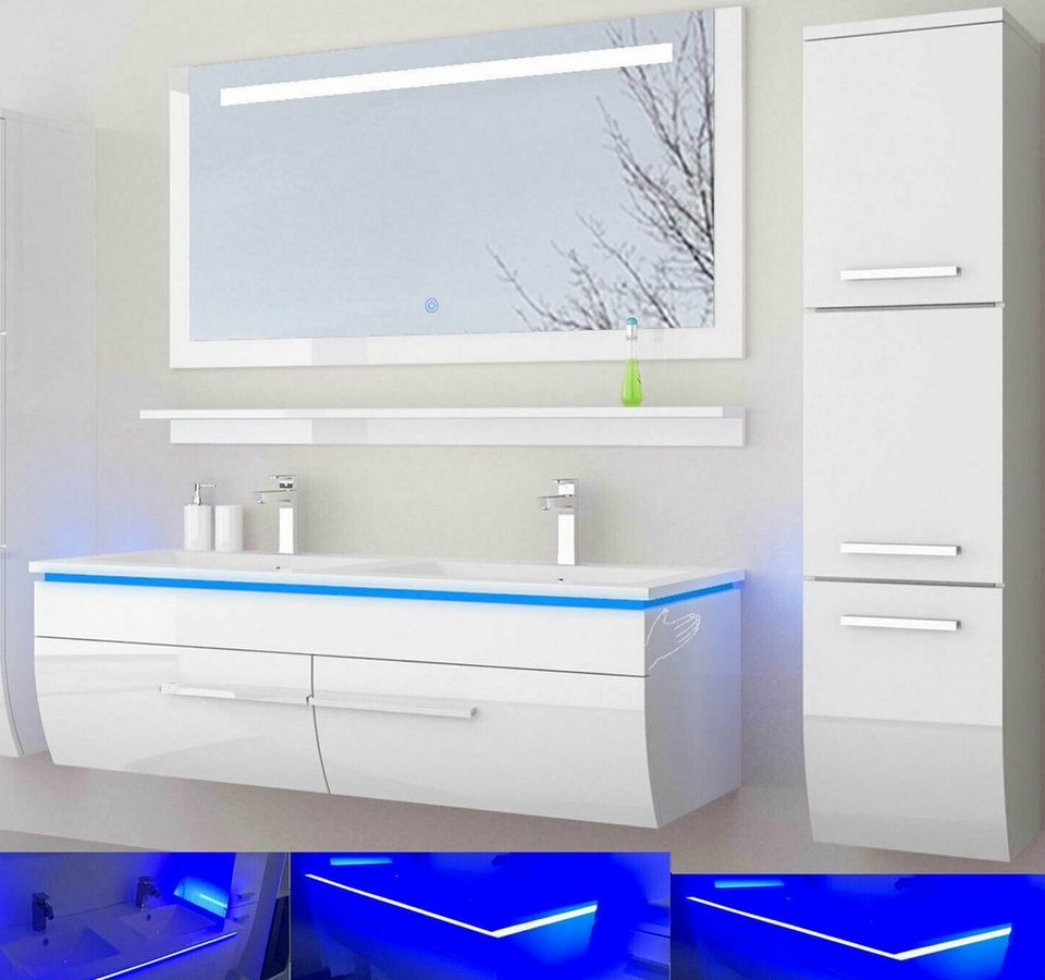 Homeline Badmöbel Set Doppelwaschbecken Badmöbel Set 120 Cm Weiss