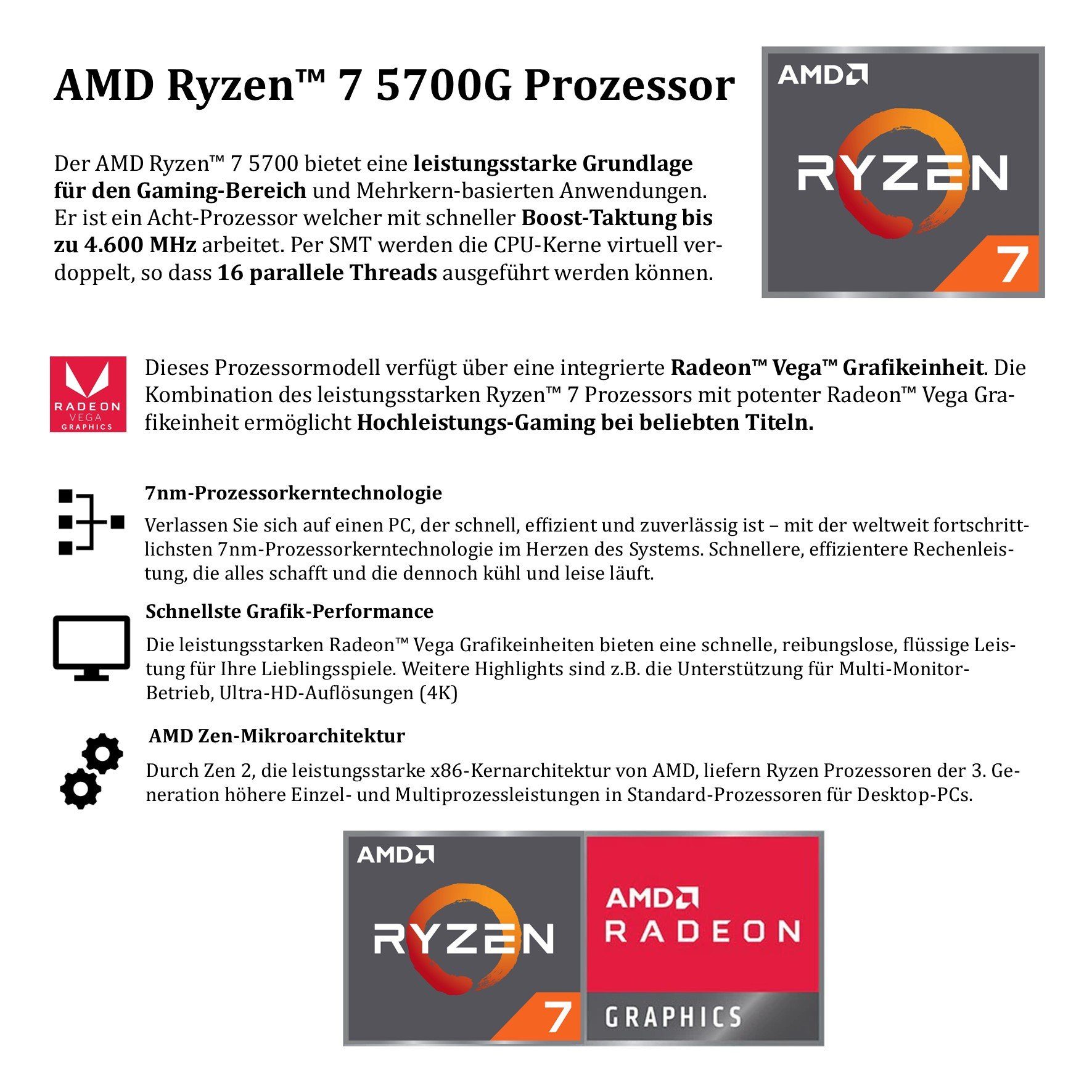 Meinpc AMD Ryzen 7 Set Gaming-PC-Komplettsystem (27", AMD Ryzen 7 5700G ...