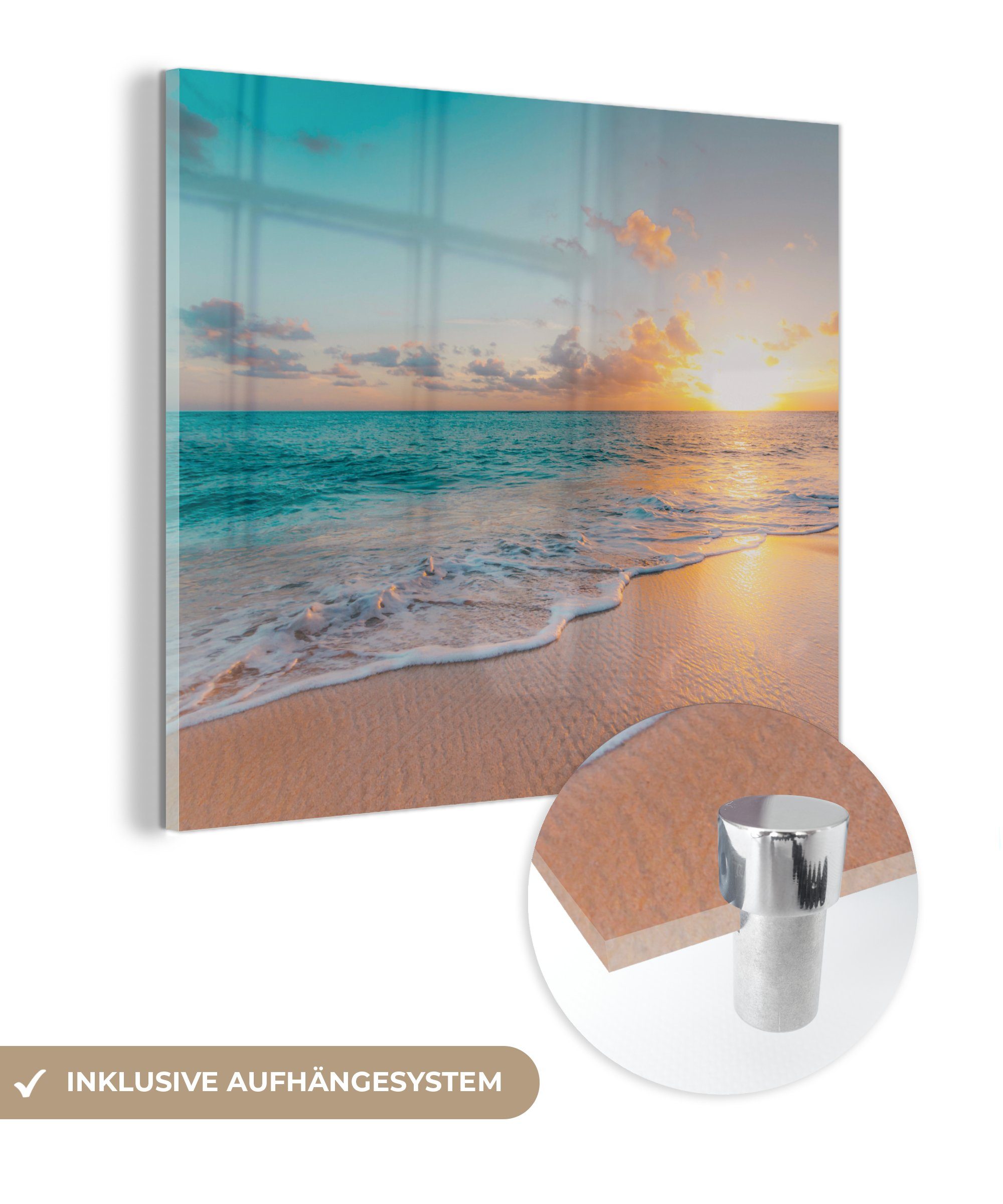 MuchoWow Acrylglasbild Sonnenuntergang - Strand - Meer - Sommer - Blau, (1 St), Glasbilder ...