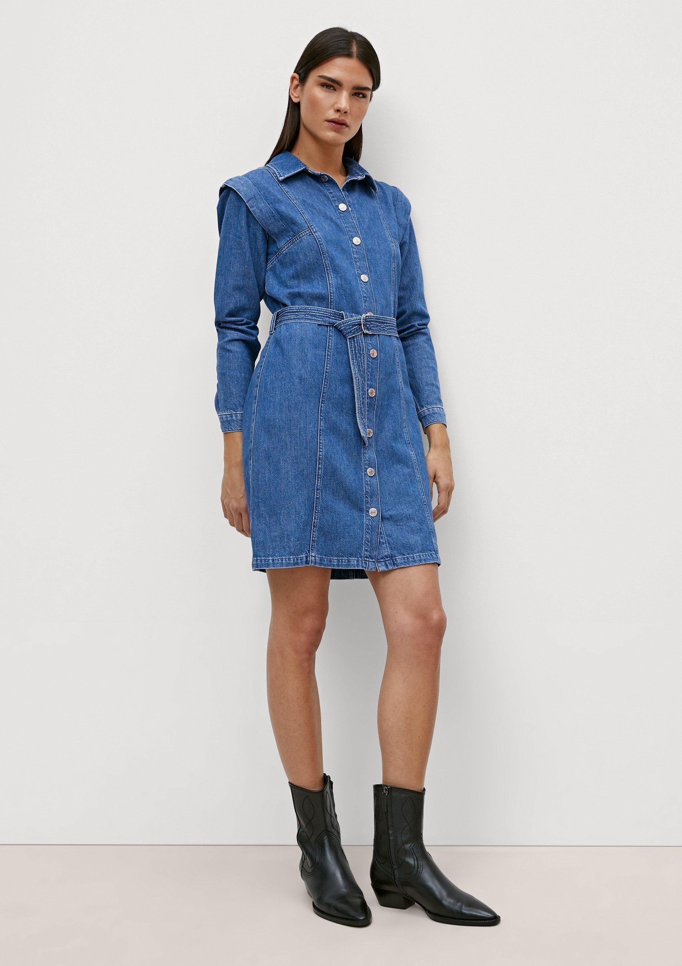 Comma Casual Identity Minikleid Denim Kleid Mit Bindegürtel Ziernaht