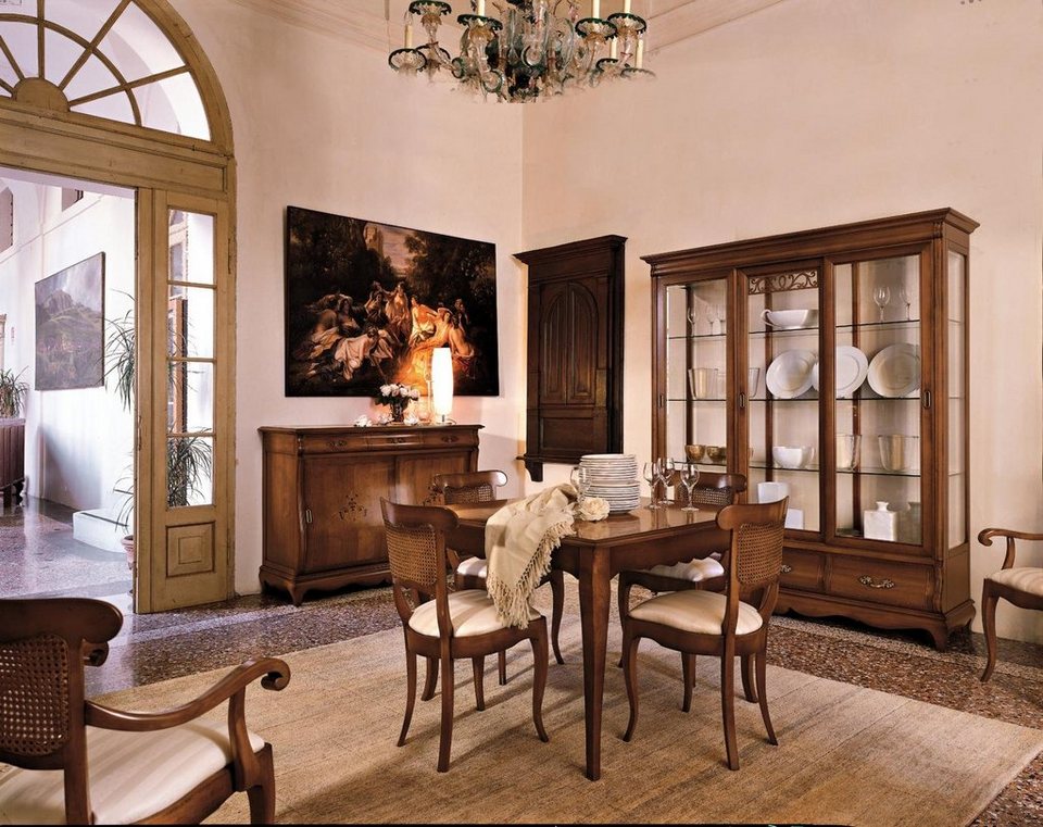 Jvmoebel Esszimmer Set Garnitur Set Tisch 4x Stühle Stuhl Vitrine Set